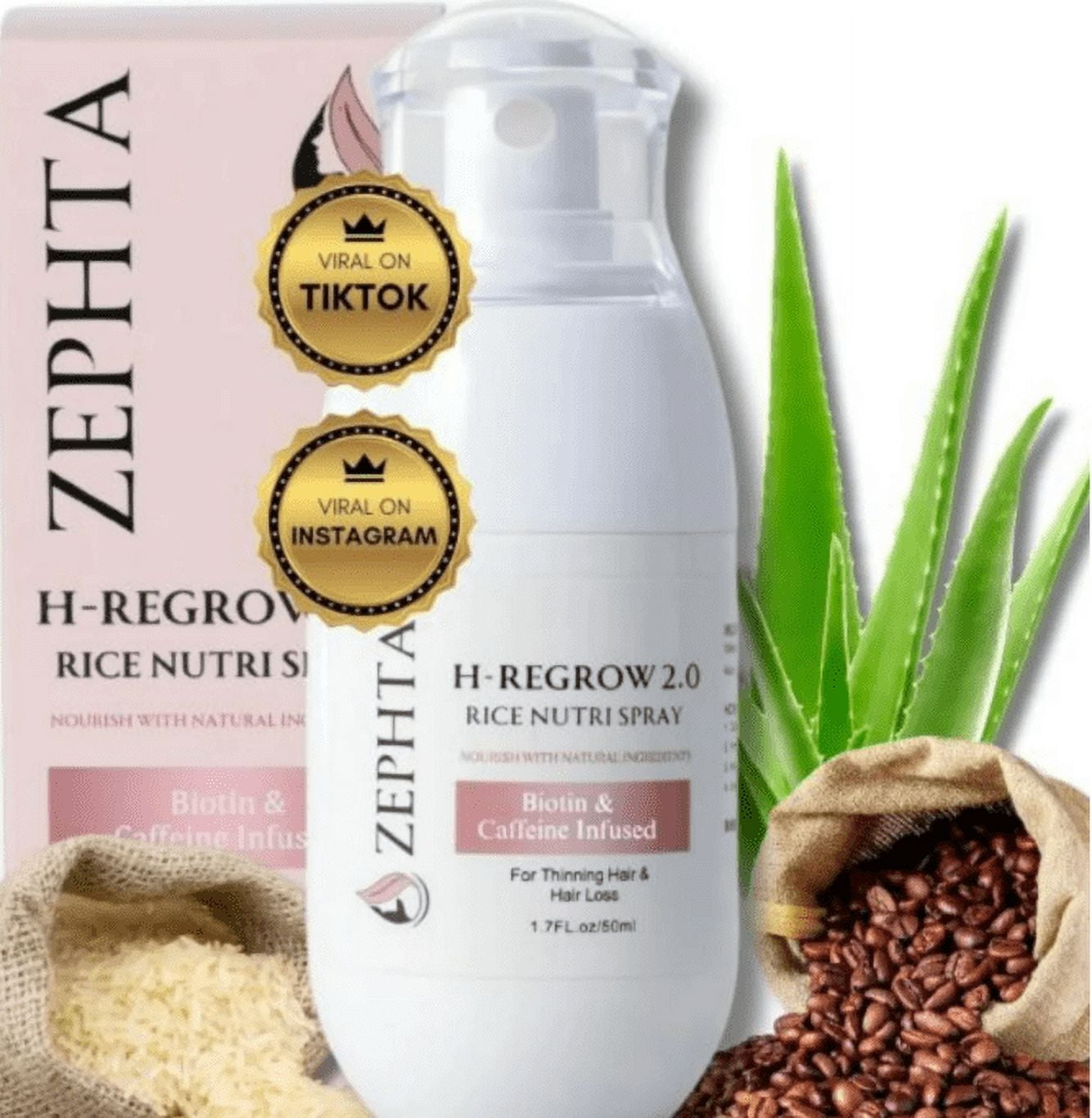 2Pcs Zephta H-Regrow 2.0 Rice Nutri Spray for Hair Growth with Biotin ...