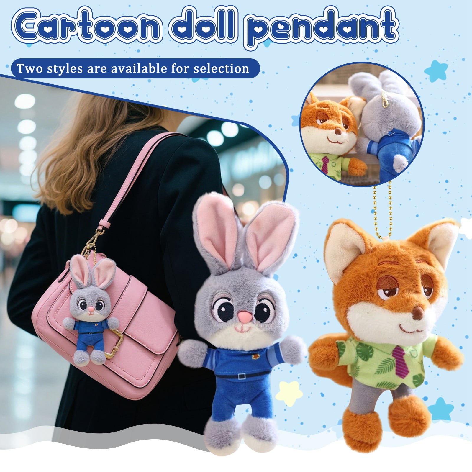 2Pcs Zoo-topia Judy Nick Plush Pendant - 5.9 In Zoo-topia Stuffed ...