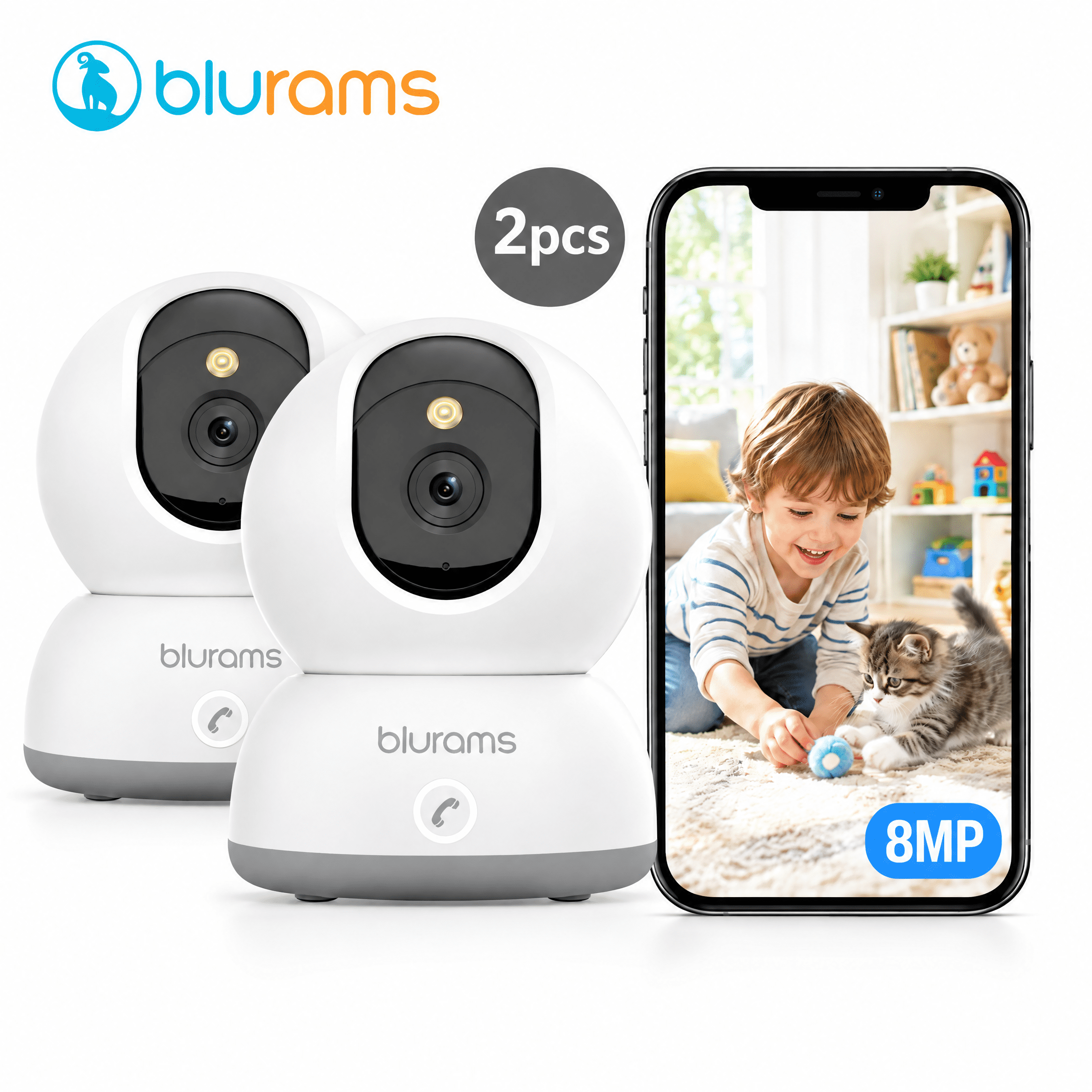 2Pcs blurams 8MP Ultra HD Indoor Security Camera with Color Night ...