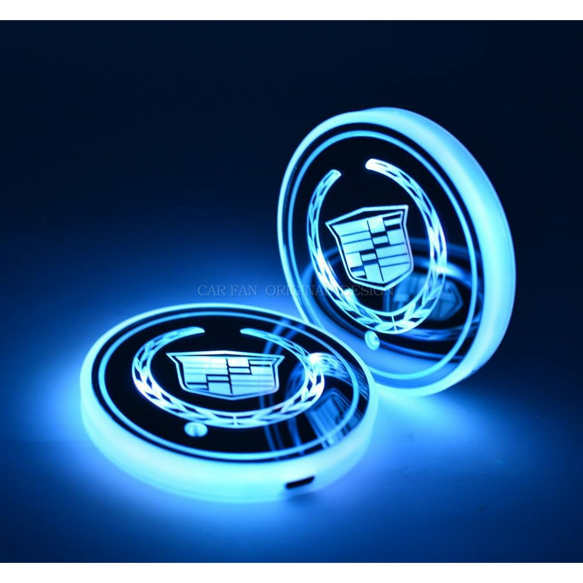 2Pcs fit Cadillac LED Car Cup Holder Lights Inserts 7 Colors Changing ...