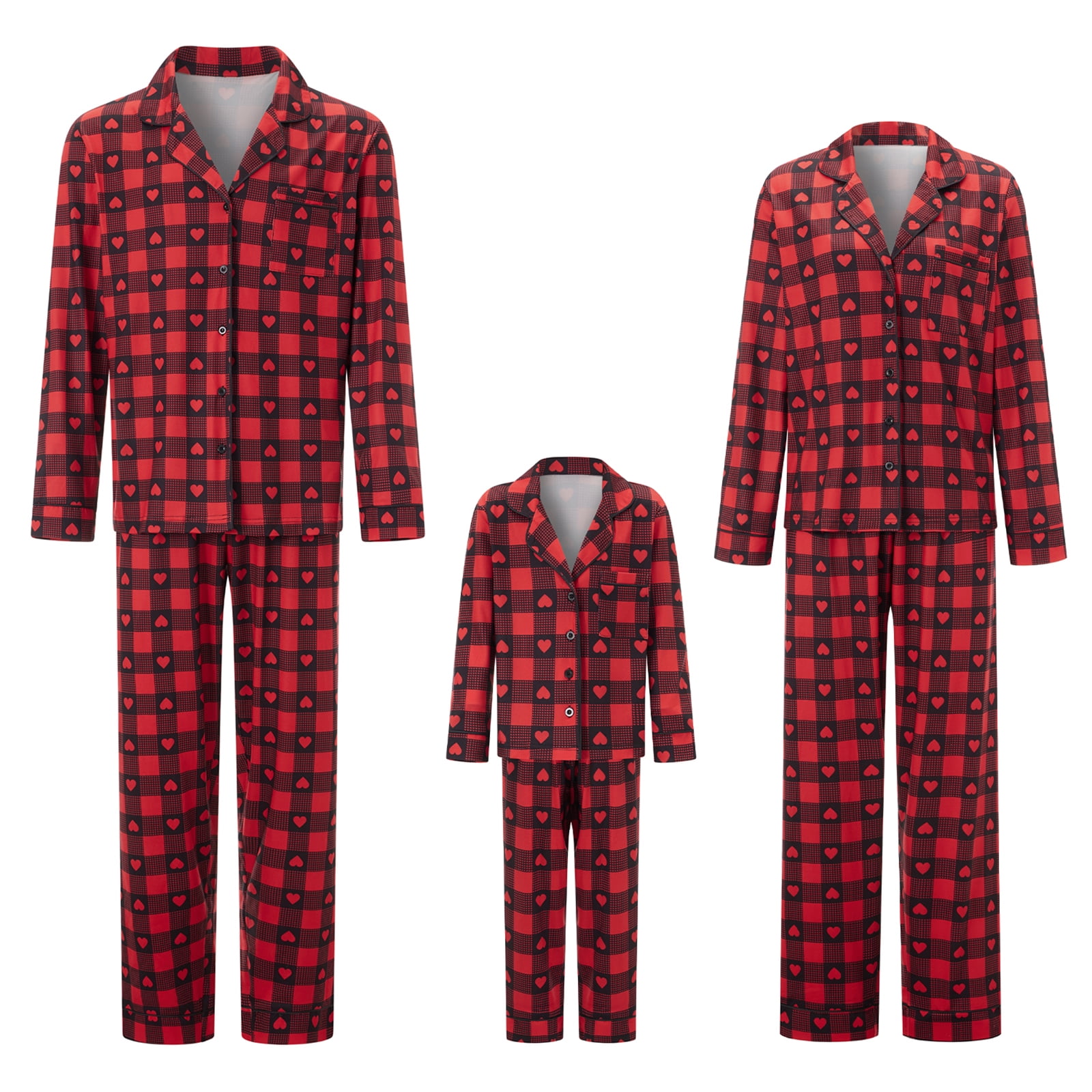 2Piece Family Matching Pajamas Set Valentine's Day Plaid Heart Print ...