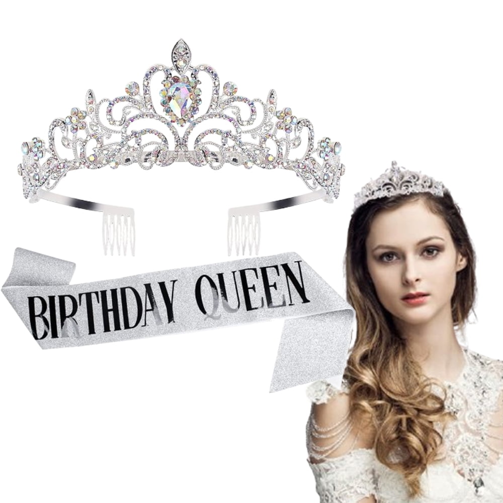 2Piece Princess Tiara Set, Glittering Rhinestone & Flower Crowns with ...