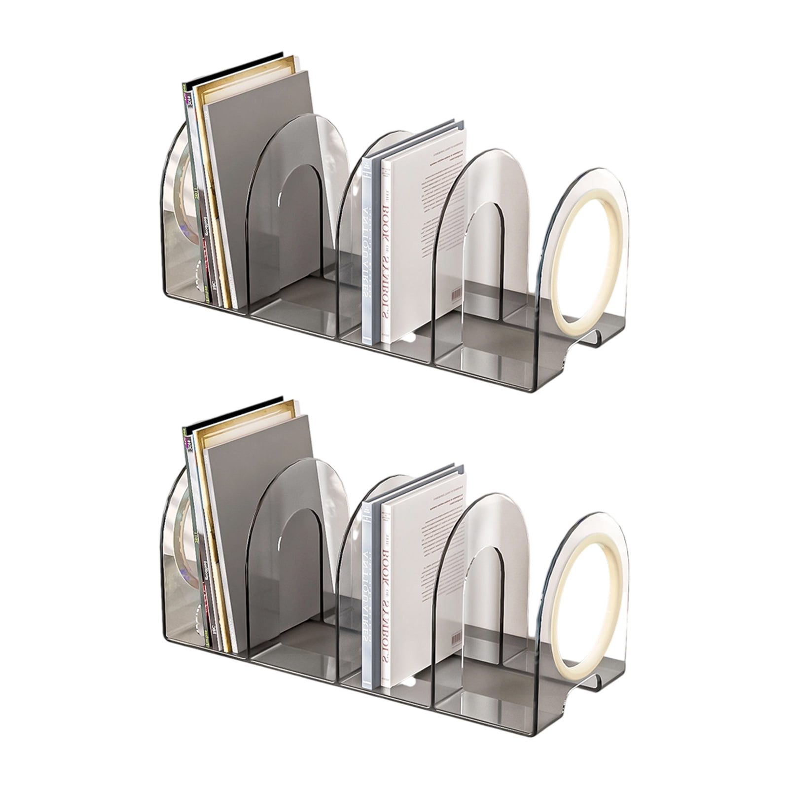 2Pieces Acrylic Bookend for Shelf 4 Section Book End Desktop Book ...