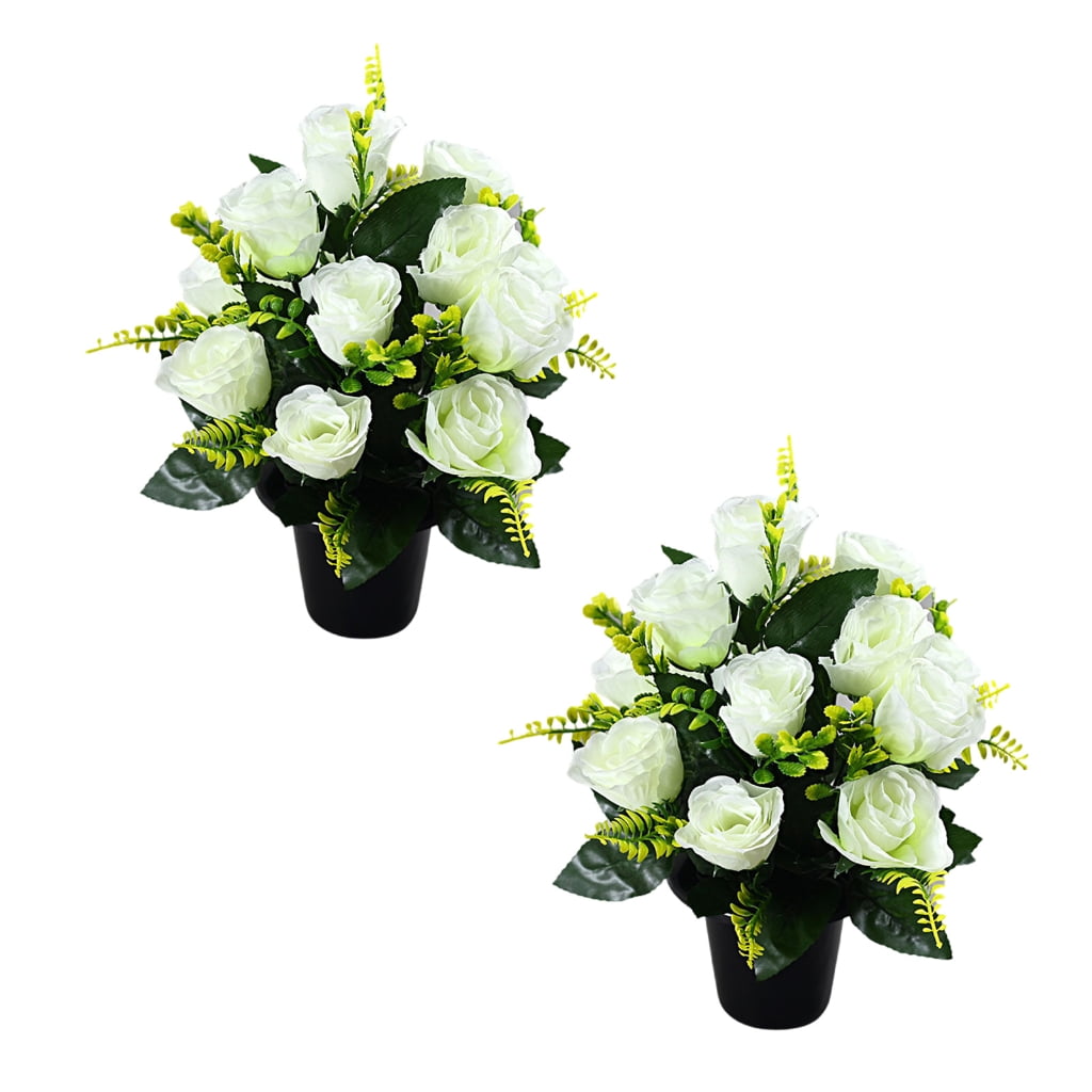 2Pieces Bright Artificial Roses Grave Flowers for Memorial and Holiday ...