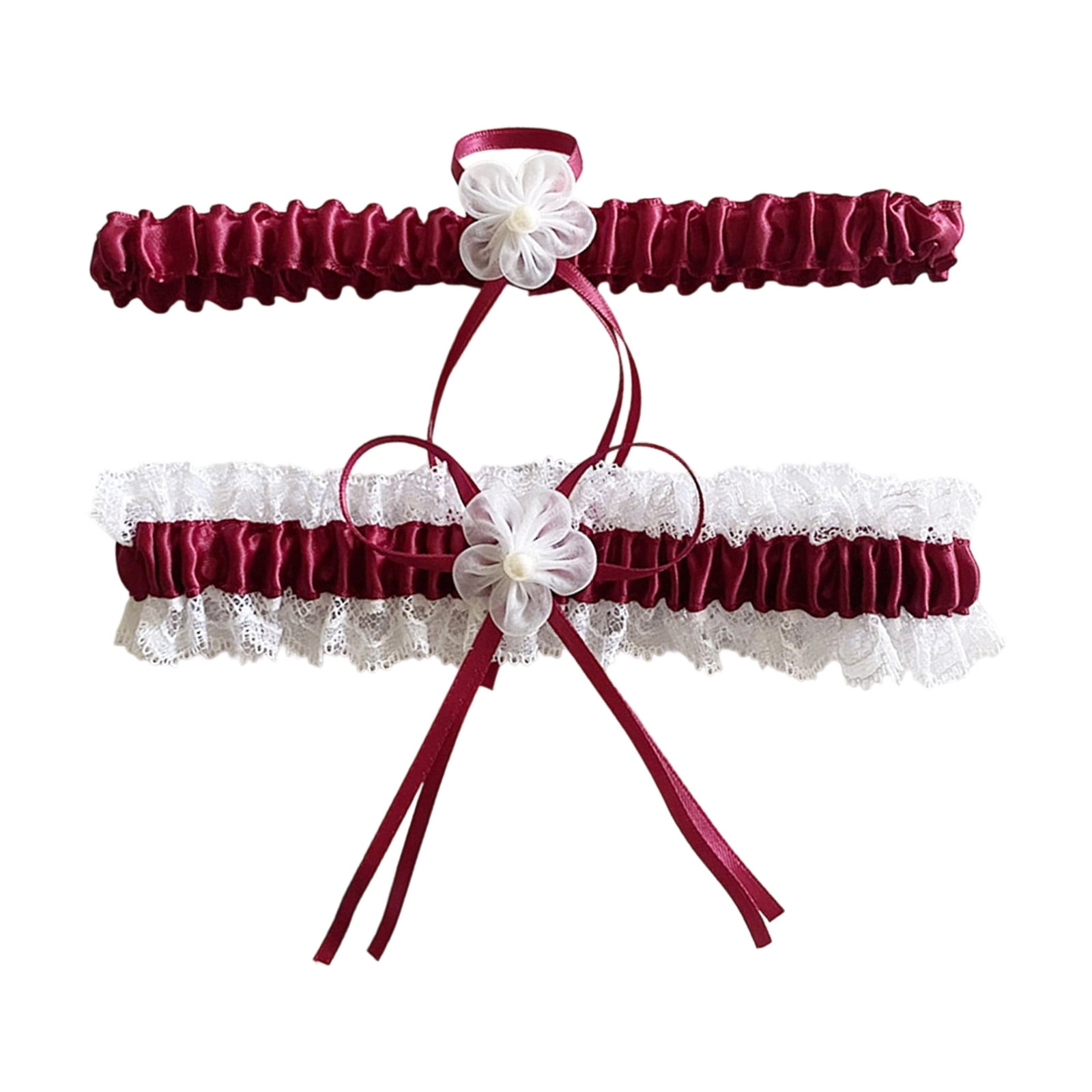 2Pieces Elastic Wedding Garters Set Ruffle Lace Design with Pearls ...