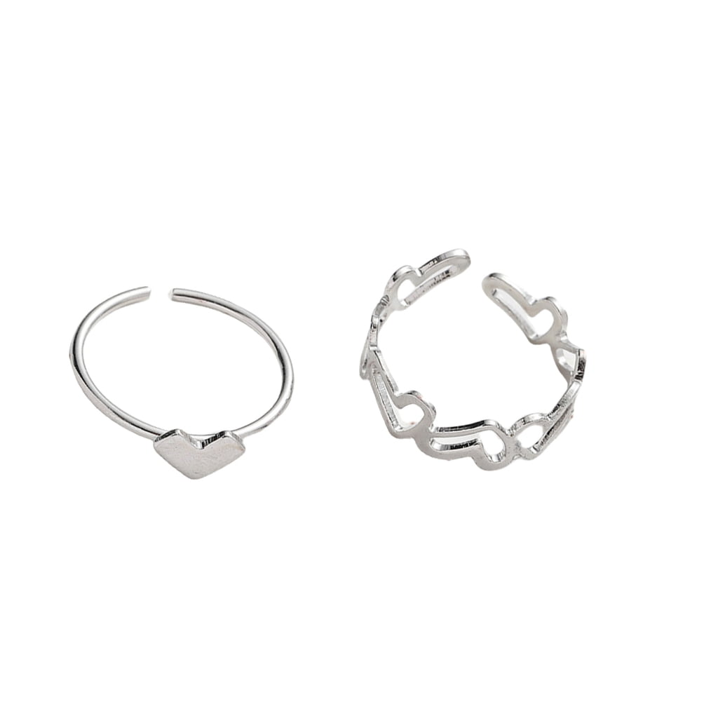2Pieces Fashion Heart Cutout Rings Opening Rings Comfortable Wear Party Accessory Rings Metal ...