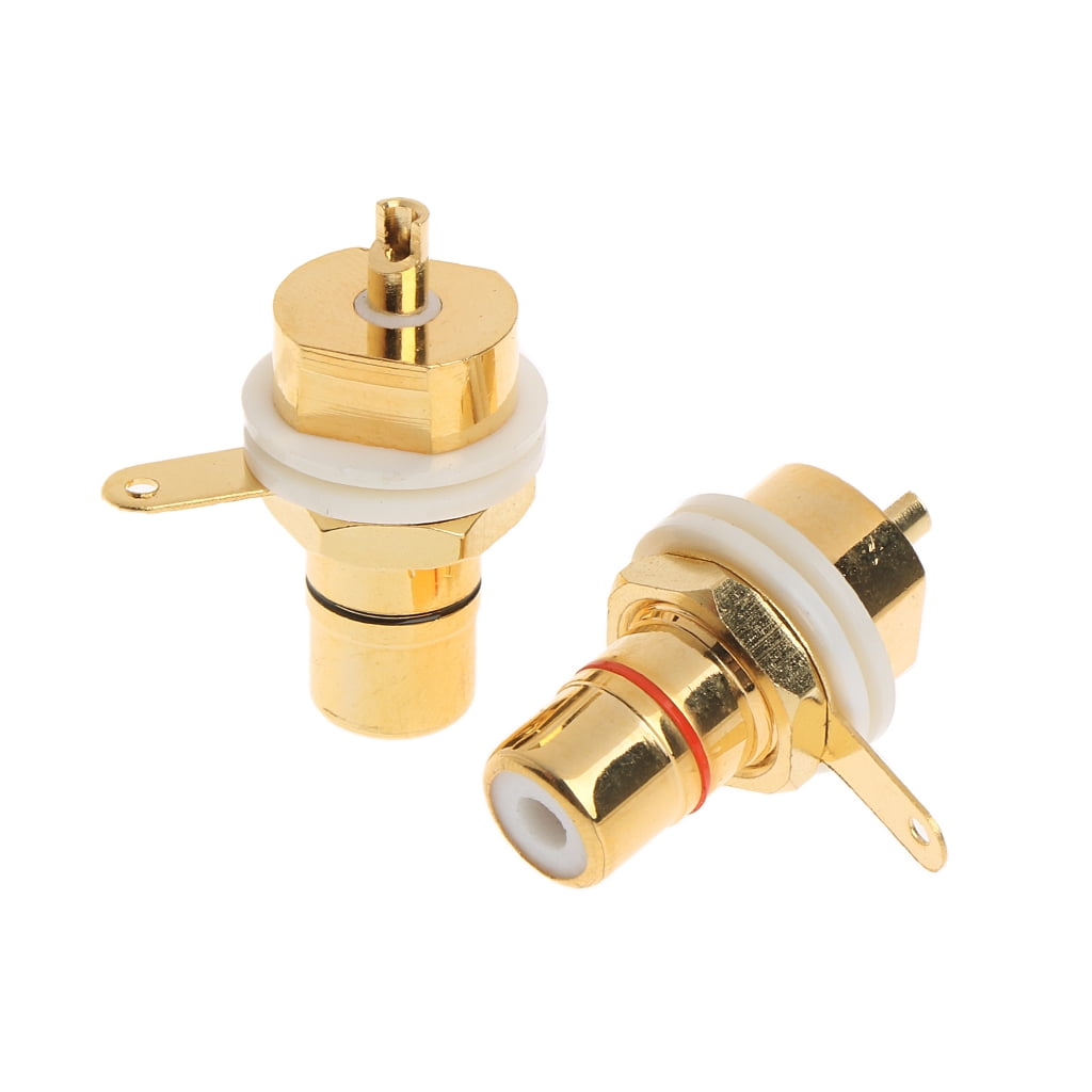 2Pieces Gold sound Plugs Red and Black Set Chassis Panel Mount Adapters ...