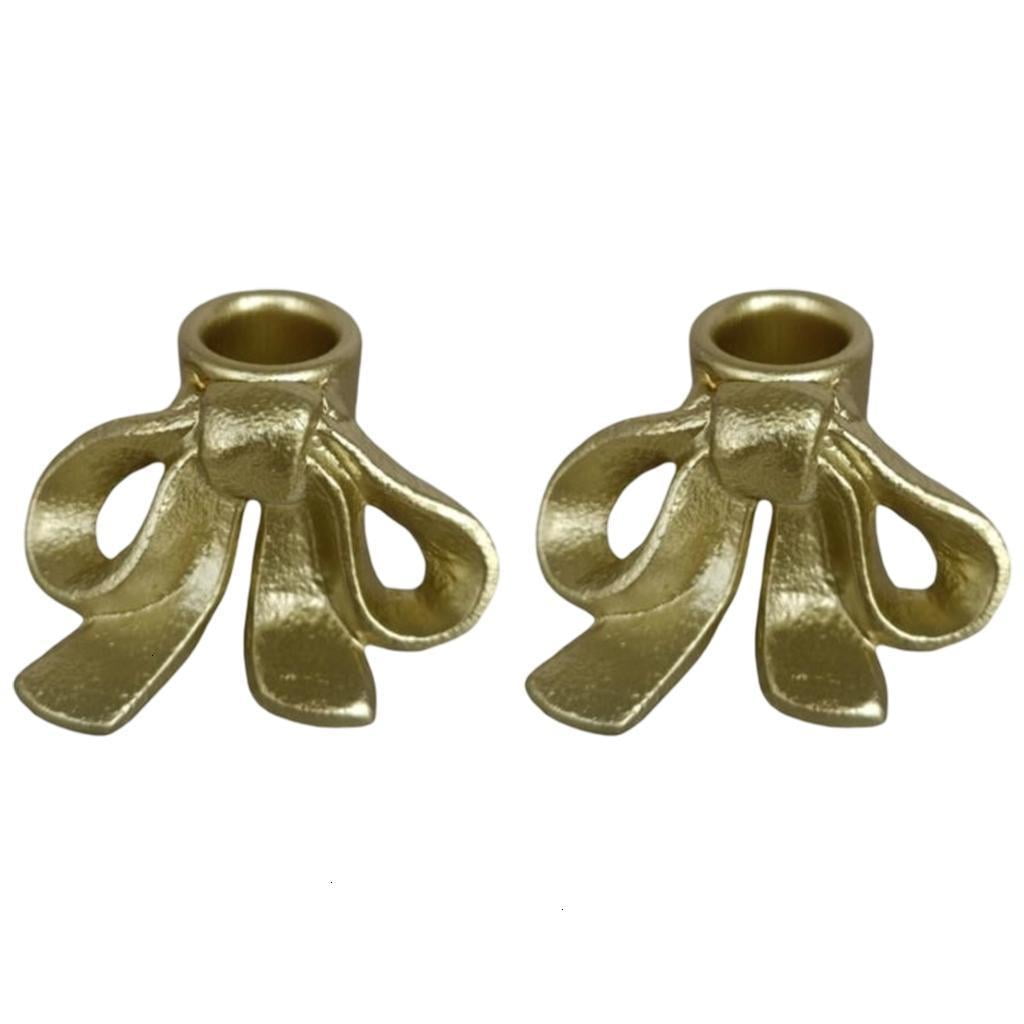 2Pieces Iron Candle Holders Candle Stand Features Bows Accent For Gift ...