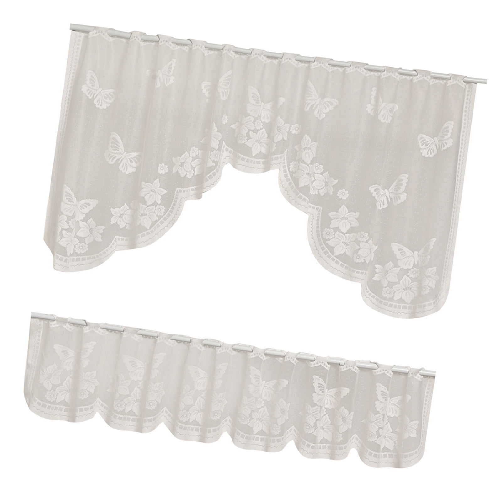 2Pieces Lace Window Scarf Soft Sheer Curtains Easy Installion Polyester ...