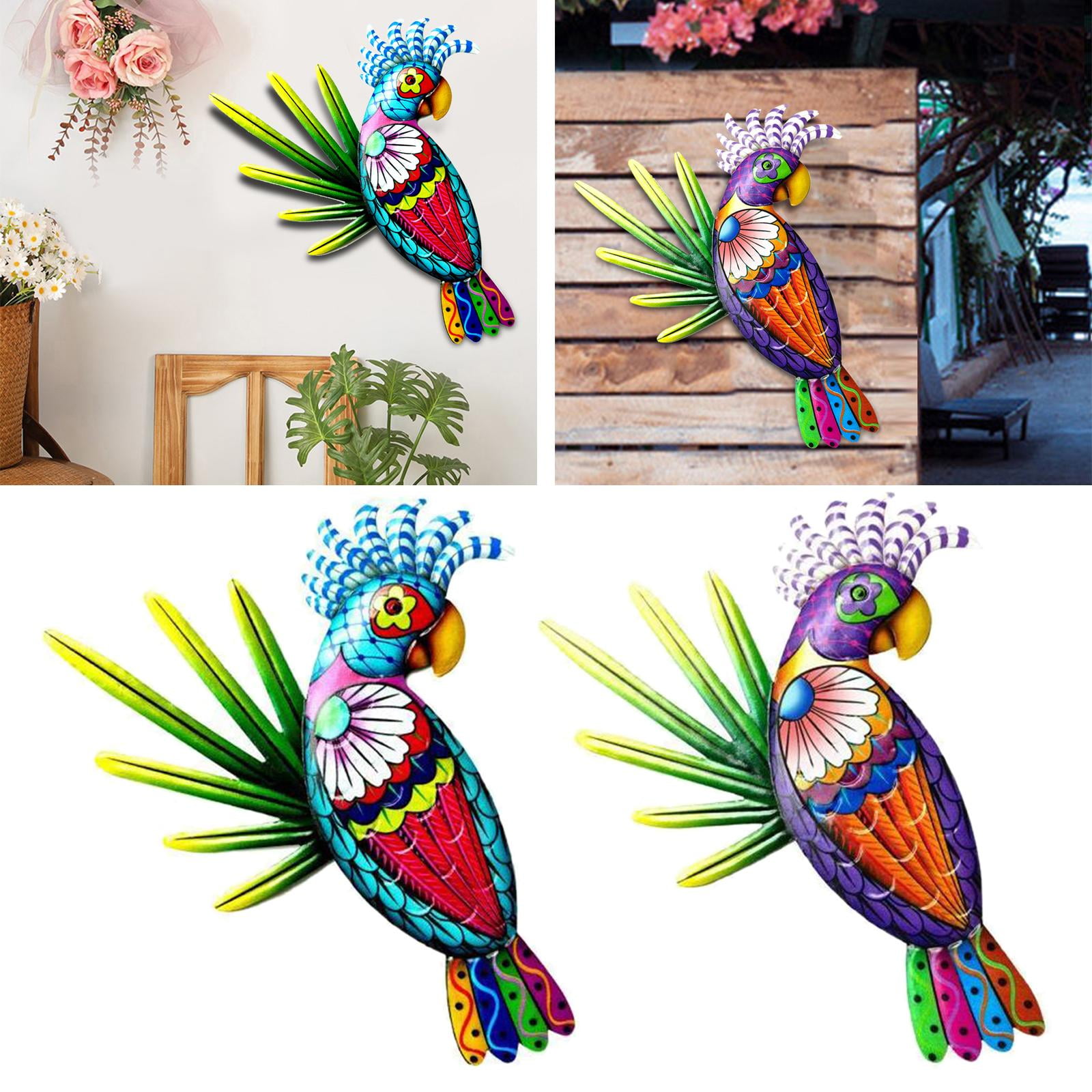 2Pieces Metal Parrot Wall Art Decor Colorful Birds Sculptures Hanging ...