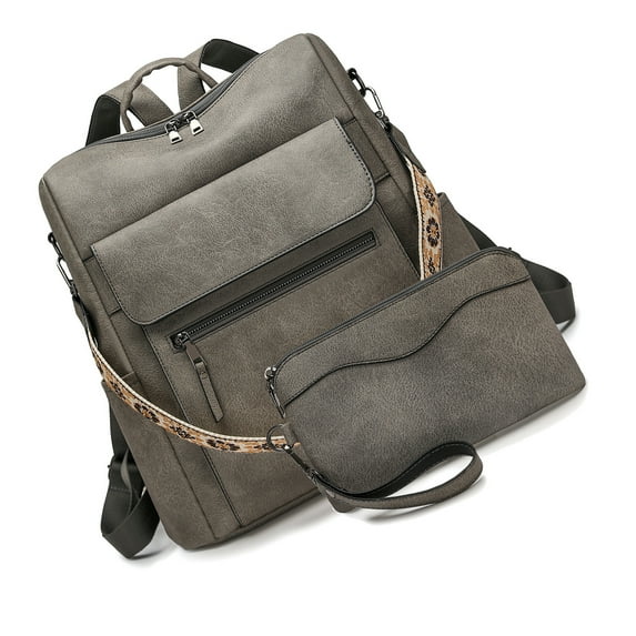 2Pieces Pu Leather Backpacks Purses for Women Designers Ladies Shoulder ...