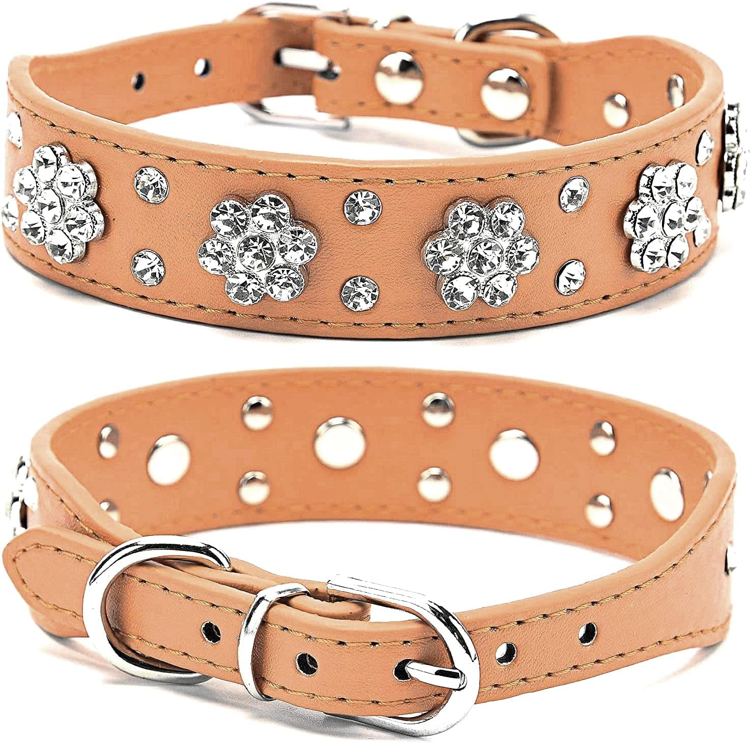 2Pieces Rhinestone Dog Collar, Cute Flower Rhinestone Cat Dog Collar ...