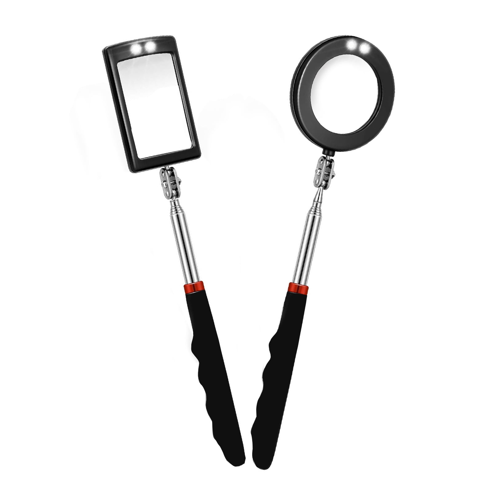 2Pieces Telescoping Inspection Mirror with LED Light, Round Mirror -3 ...