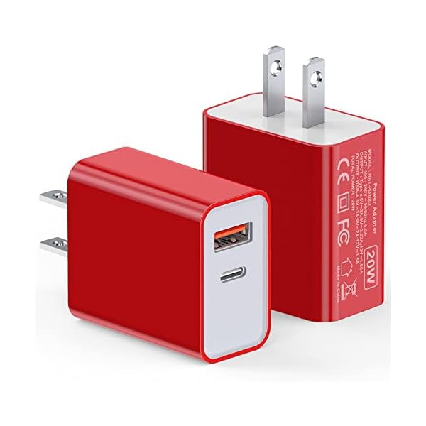 2Pieces USB C Wall Charging Block, 20W 2Port Fast USBC PD3.0 Power ...