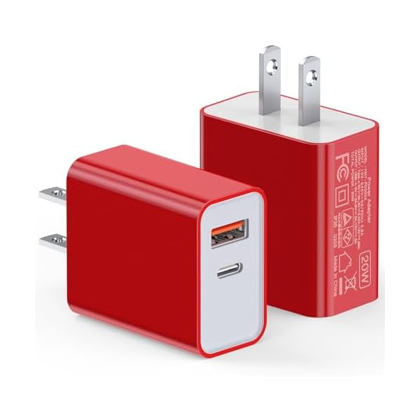 2Pieces USB C Wall Charging Block, 20W 2Port Fast USBC PD3.0 Power ...