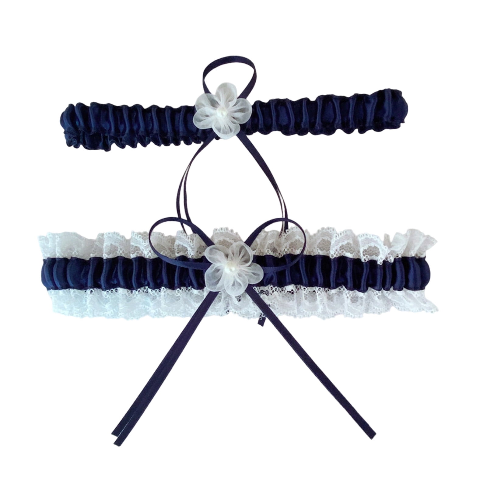 2Pieces White Lace Bridal Garters Set with Bows Pearls Flower ...