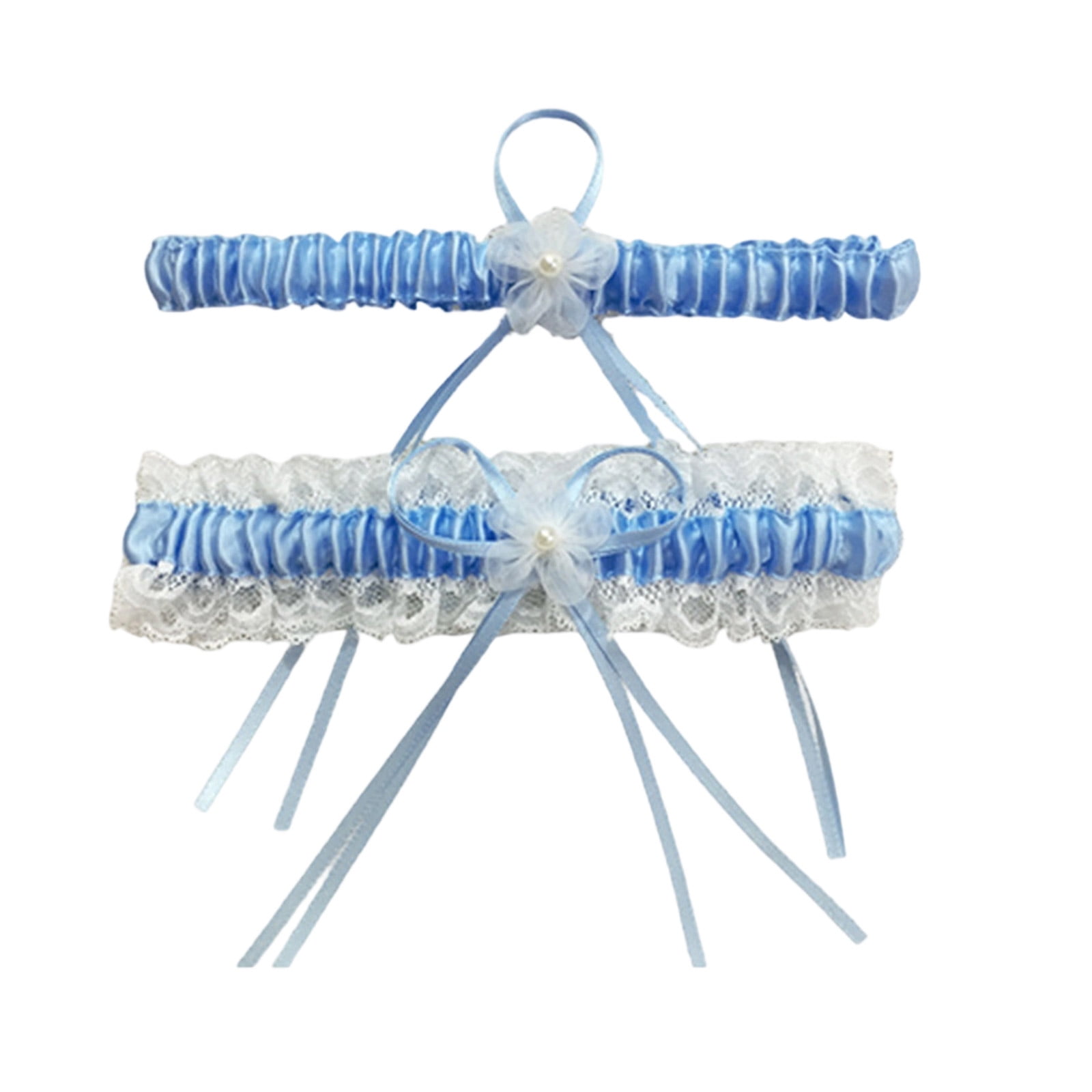 2Pieces White Lace Bridal Garters Set with Bows Pearls Flower ...