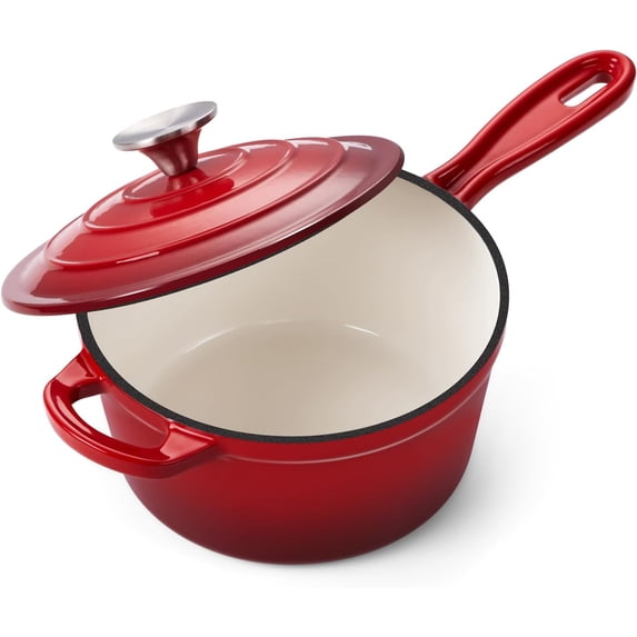 2QT Saucepan with Lid, Enameled Cast Iron Sauce Pan Pot, Small Dutch ...