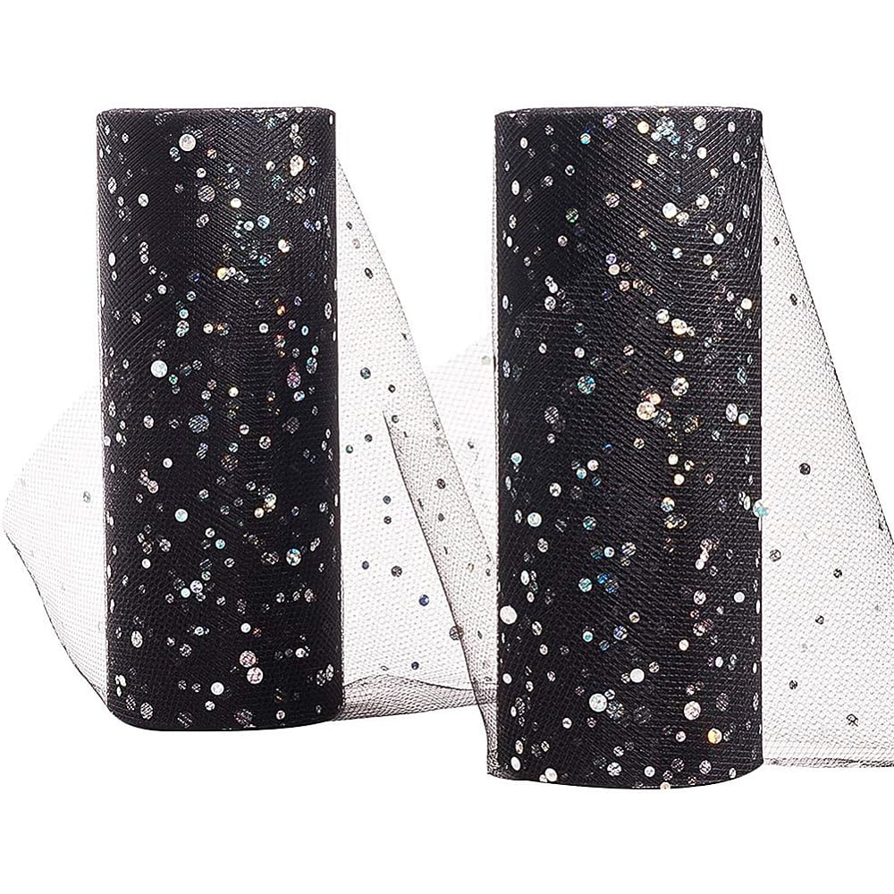 2Roll Glitter Sequin Deco Mesh Ribbons Tulle Fabric Tulle Roll Spool ...