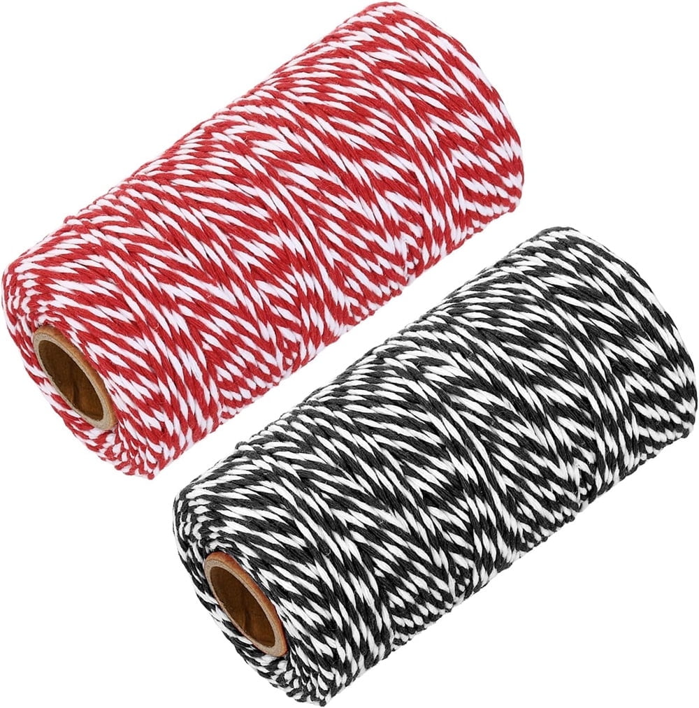 2Roll Natural Cotton Twisted Braided Rope,Black White Twine + Red White ...