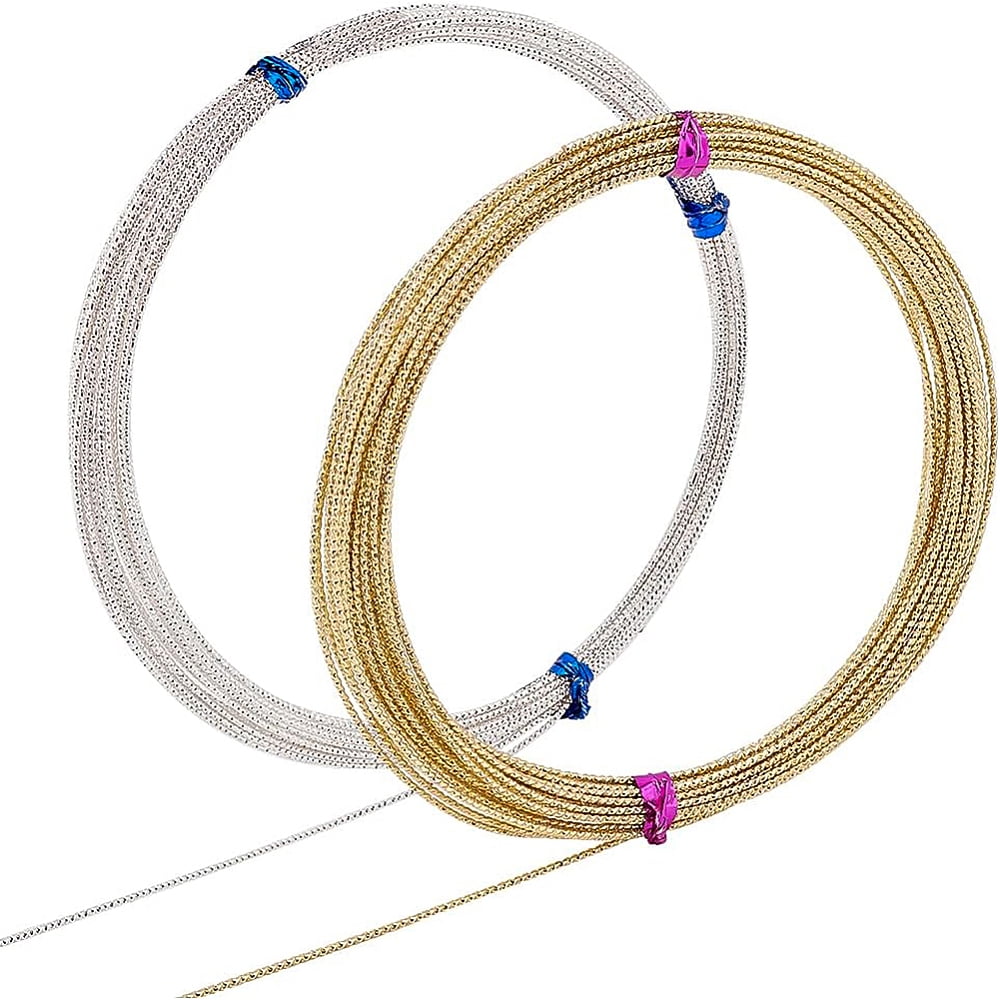 2Rolls 2 Colors Brass Wire Textured Round Golden Silver 20 Gauge 0.8mm ...