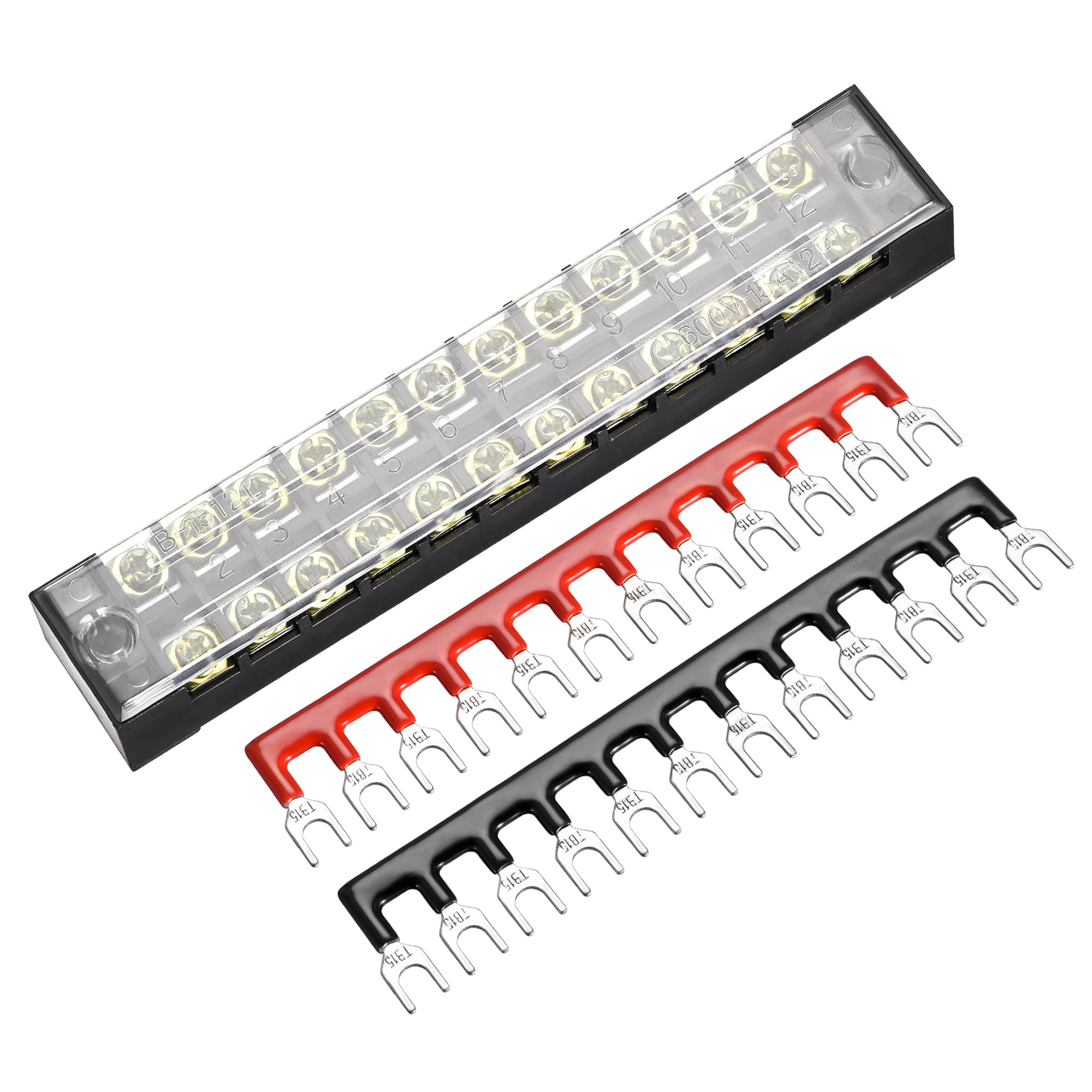 2Set 12 Positions Dual Rows 600V 15A Screw Terminal Strip Block w Cover ...