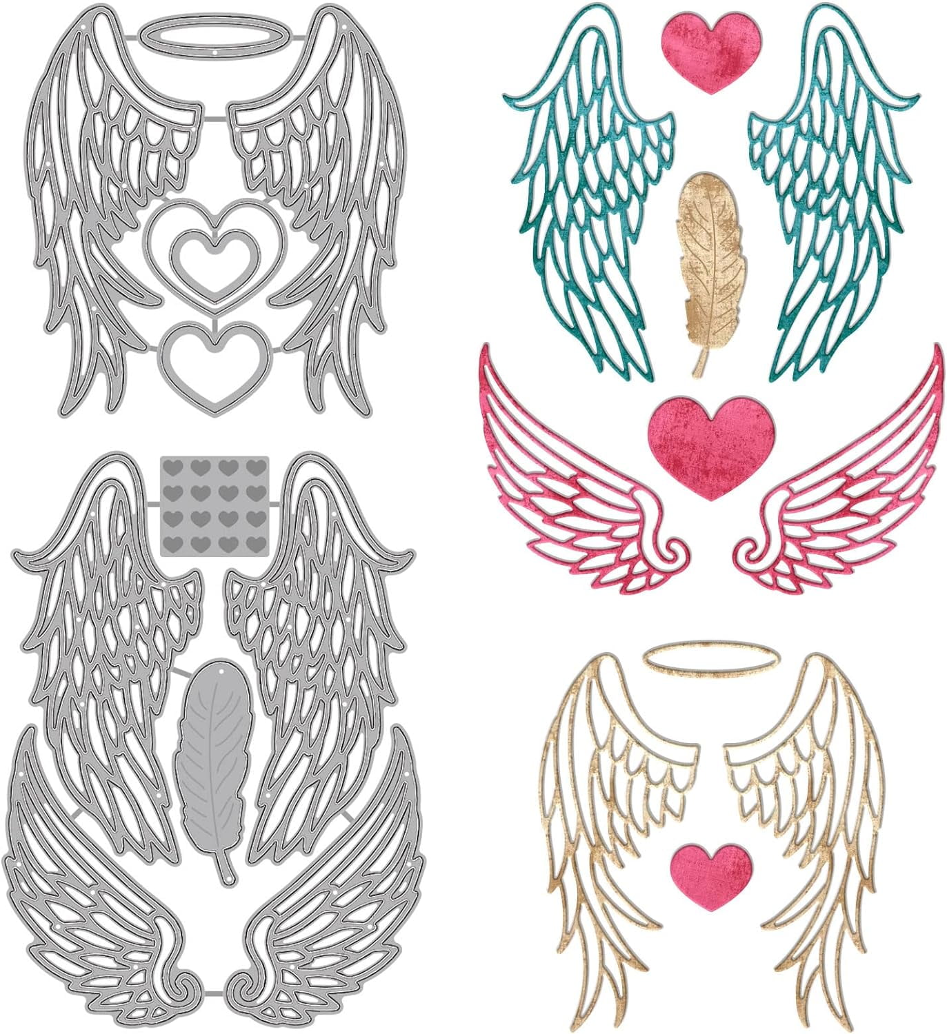 2Set 12Pcs Angel Wings Cutting Dies Metal Love Feathers Die Cuts ...