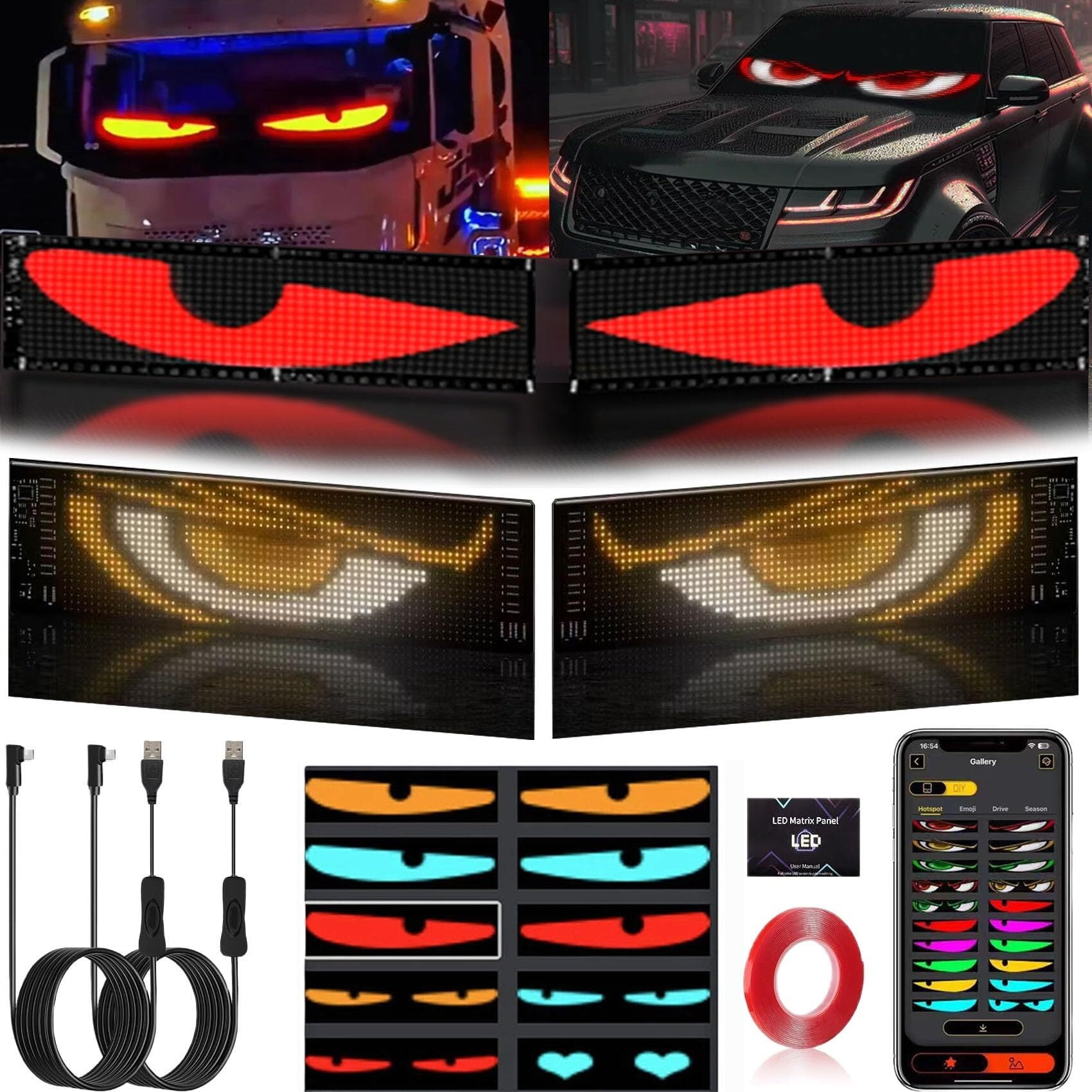 (2Set - 2.75 * 6.8 in Devil Eyes Light for Cars, Programmable Flex LED ...