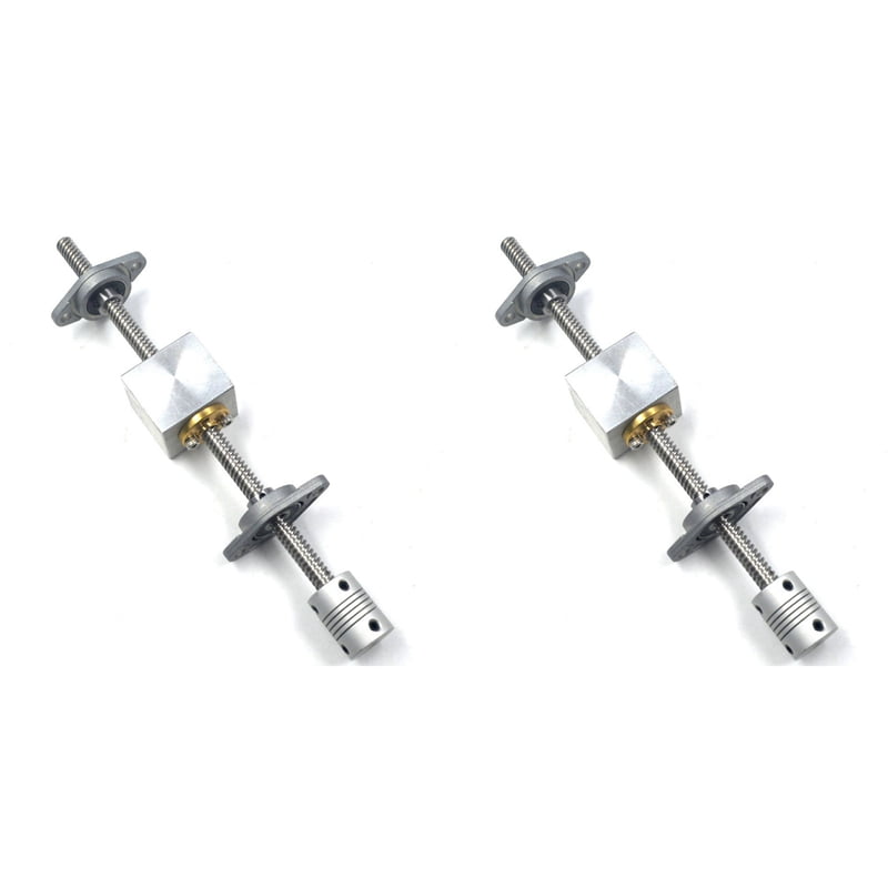 2Set 200mm Length 8mm Dia Silver Vertical 2mm Lead Screw Rod & Pillow ...