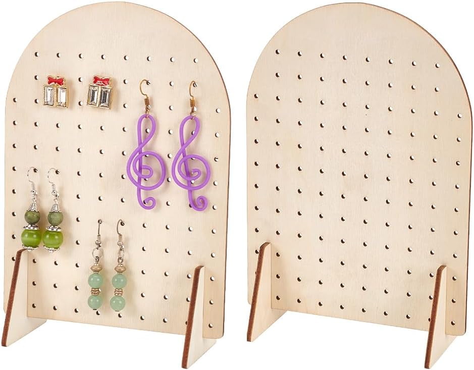 2Set 2PCS 116 Holes Wooden Earring Organizer Stand Pegboard Display ...
