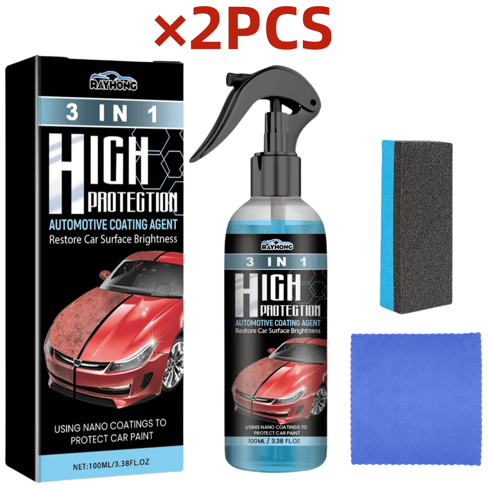 2Set 3 in 1 High Protection Quick Coating Spray, Fast Fine Scratch ...