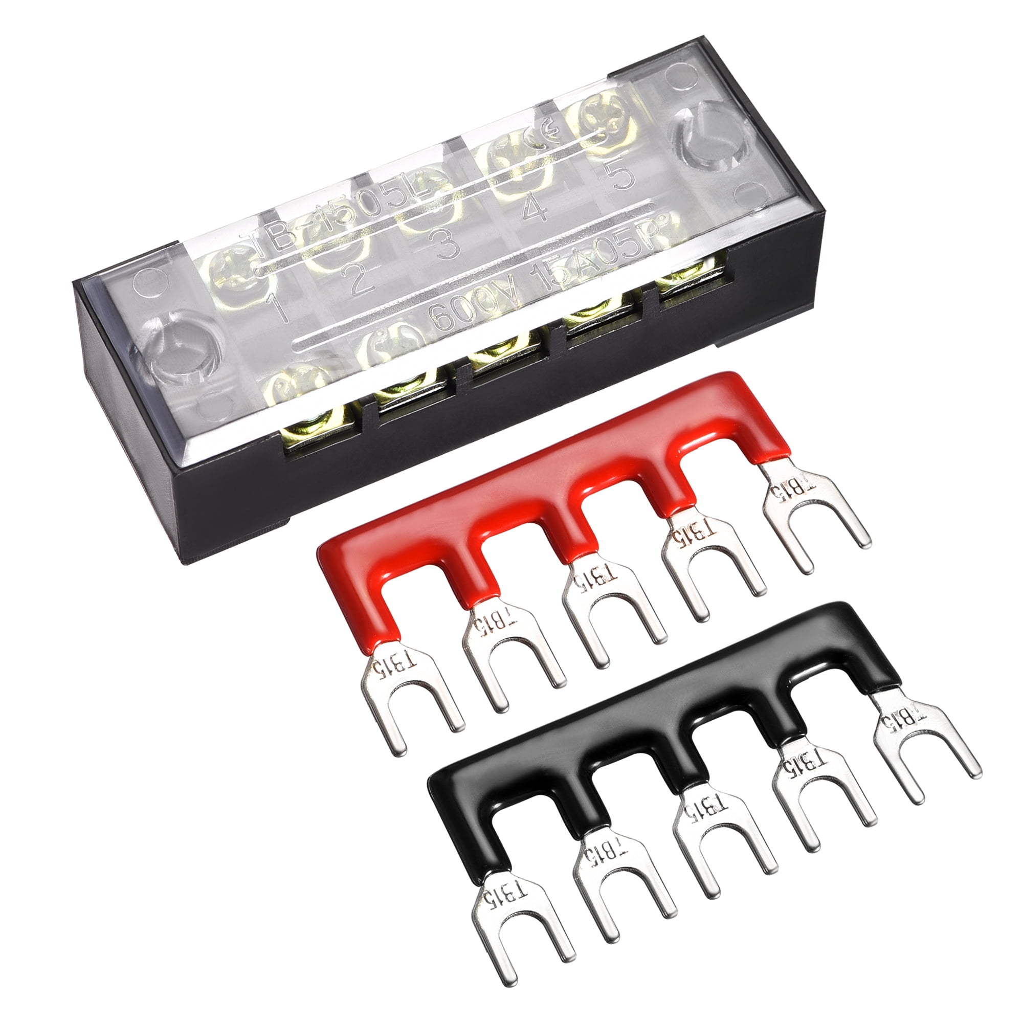2Set 5 Positions Dual Rows 600V 15A Screw Terminal Strip Block w Cover ...