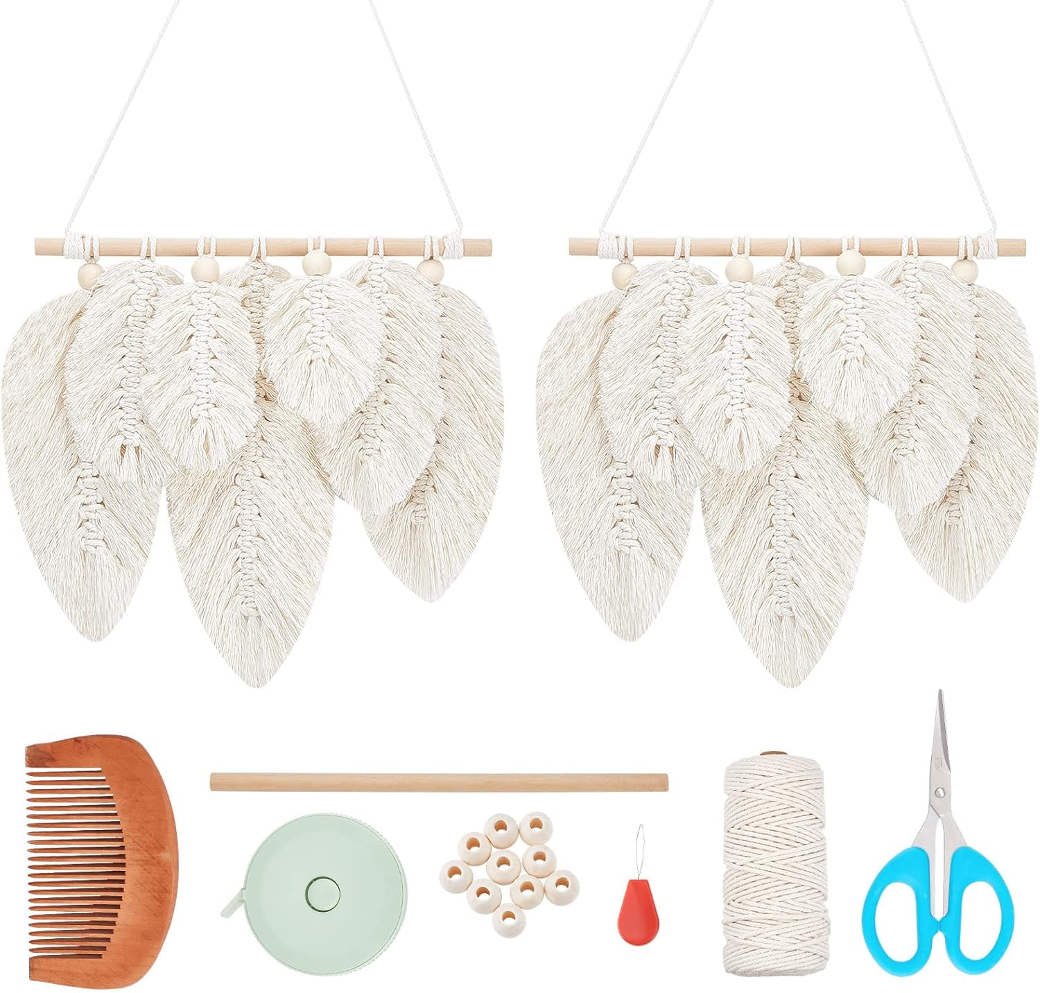 2Set DIY Macrame Leaf Wall Hanging Kit Macrame Feather 100M Macrame ...