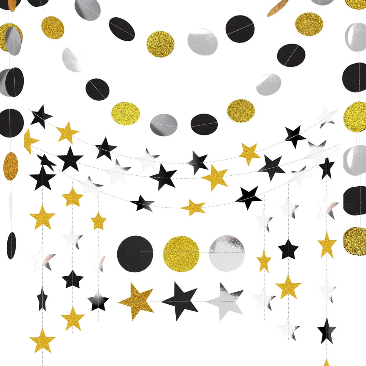 2Set Gold Black Circle Dots Garland Streamers Party Decorations Glitter ...