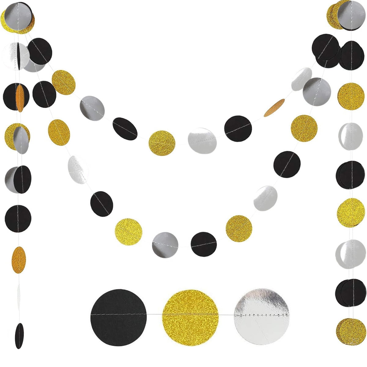 2Set Gold Black Circle Dots Garland Streamers Party Decorations Glitter ...