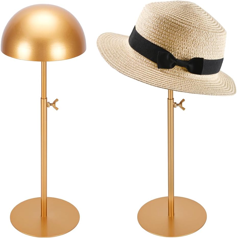 2Set Golden Hat Organizer Height Adjustable Hat Stand Iron Wig Stand ...