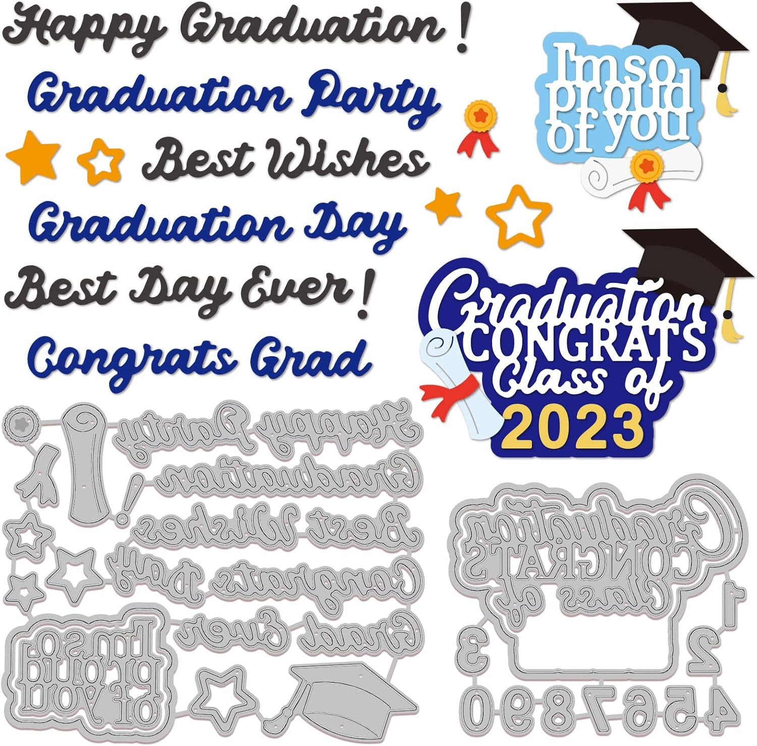2Set Happy Graduation Cutting Dies Metal Graduation Cap Words Die Cuts ...