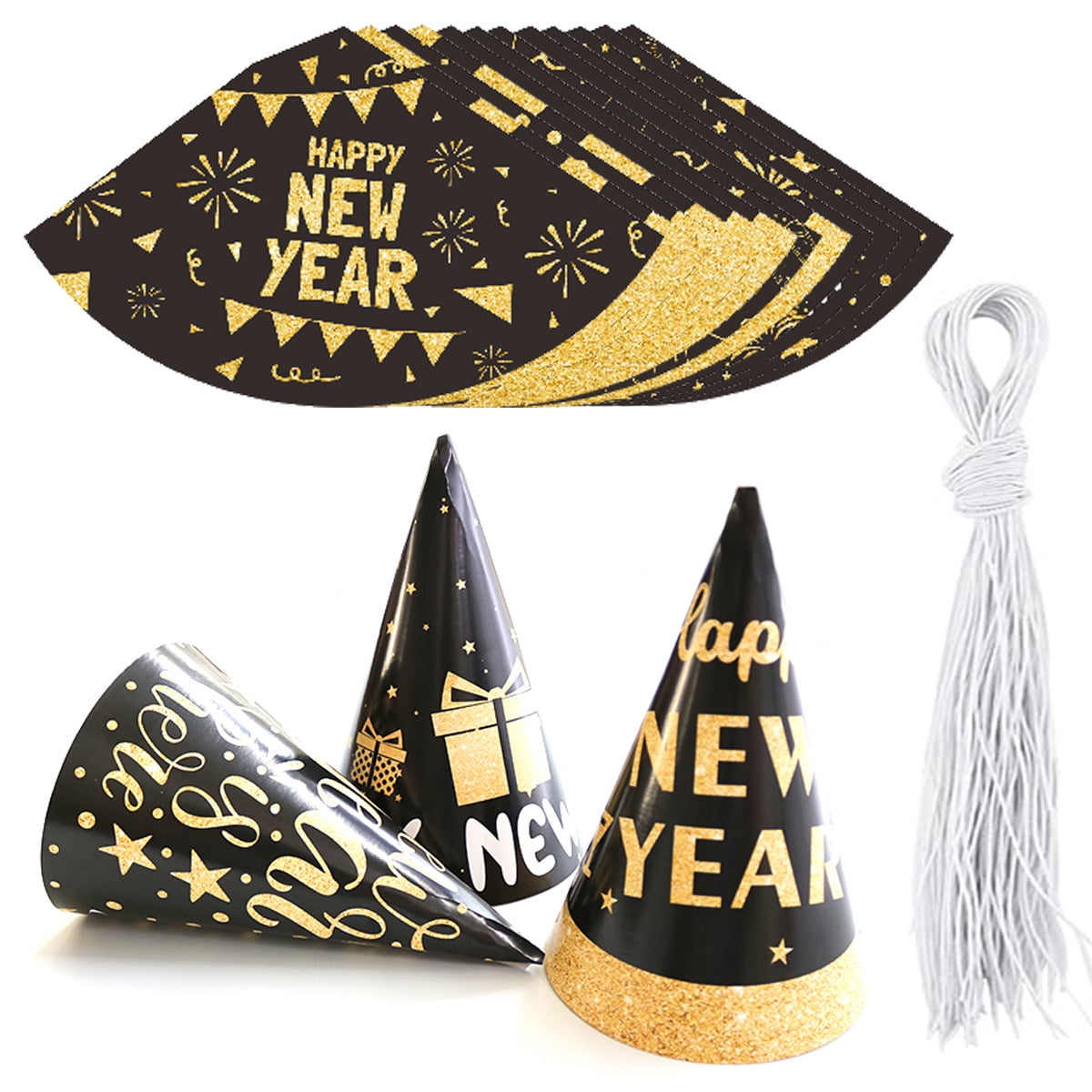 2Set Happy New Year Party Hats Fancy New Year Paper Cone Hat Cheers New ...