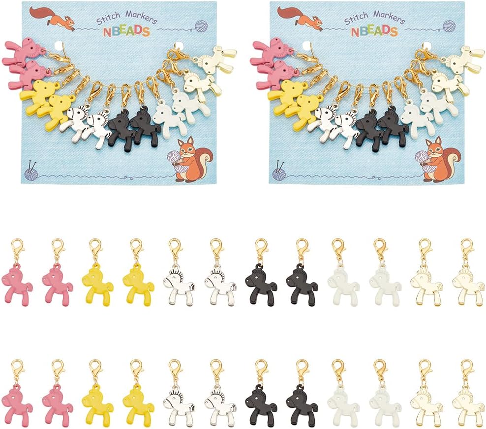2Set Horse Alloy Enamel Pendant Stitch Markers Crochet Lobster Clasp Charms Locking Stitch ...