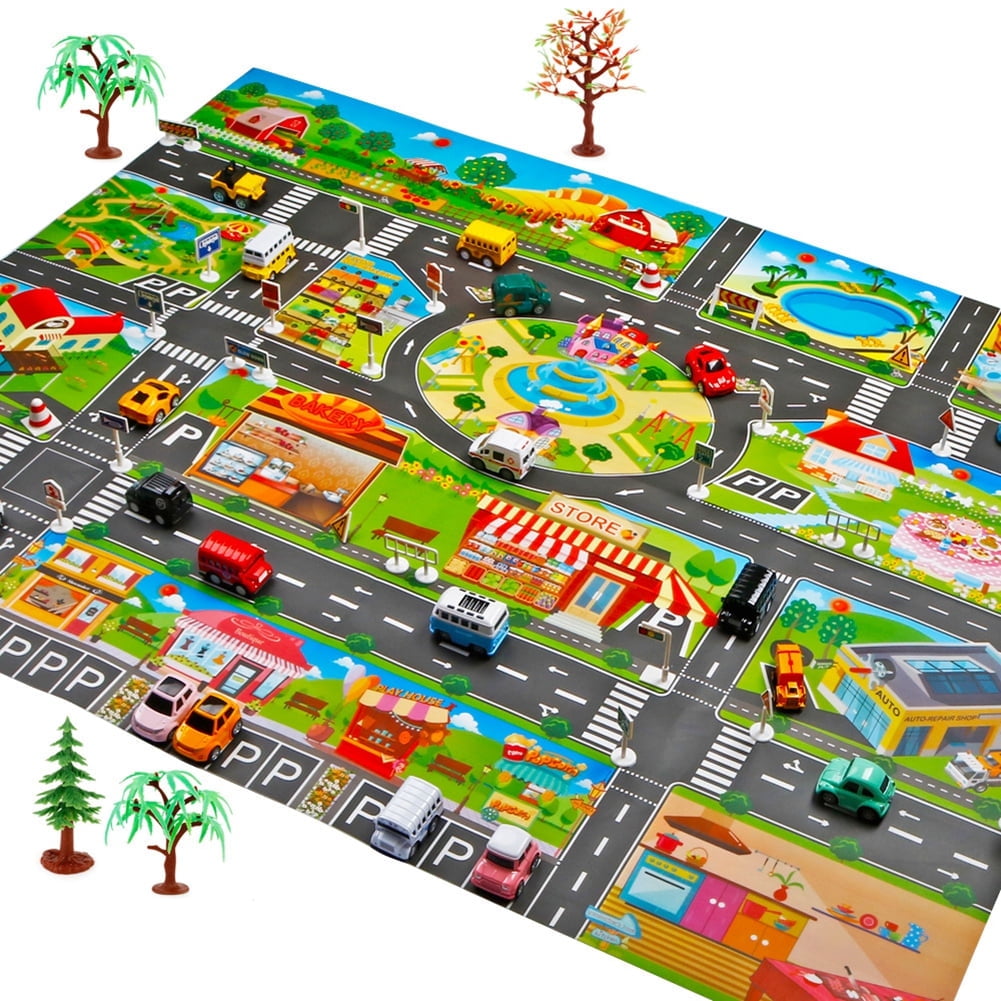 2Set Kids Playmat Children Toy Car Town Road Map Cars City Play Mat ...