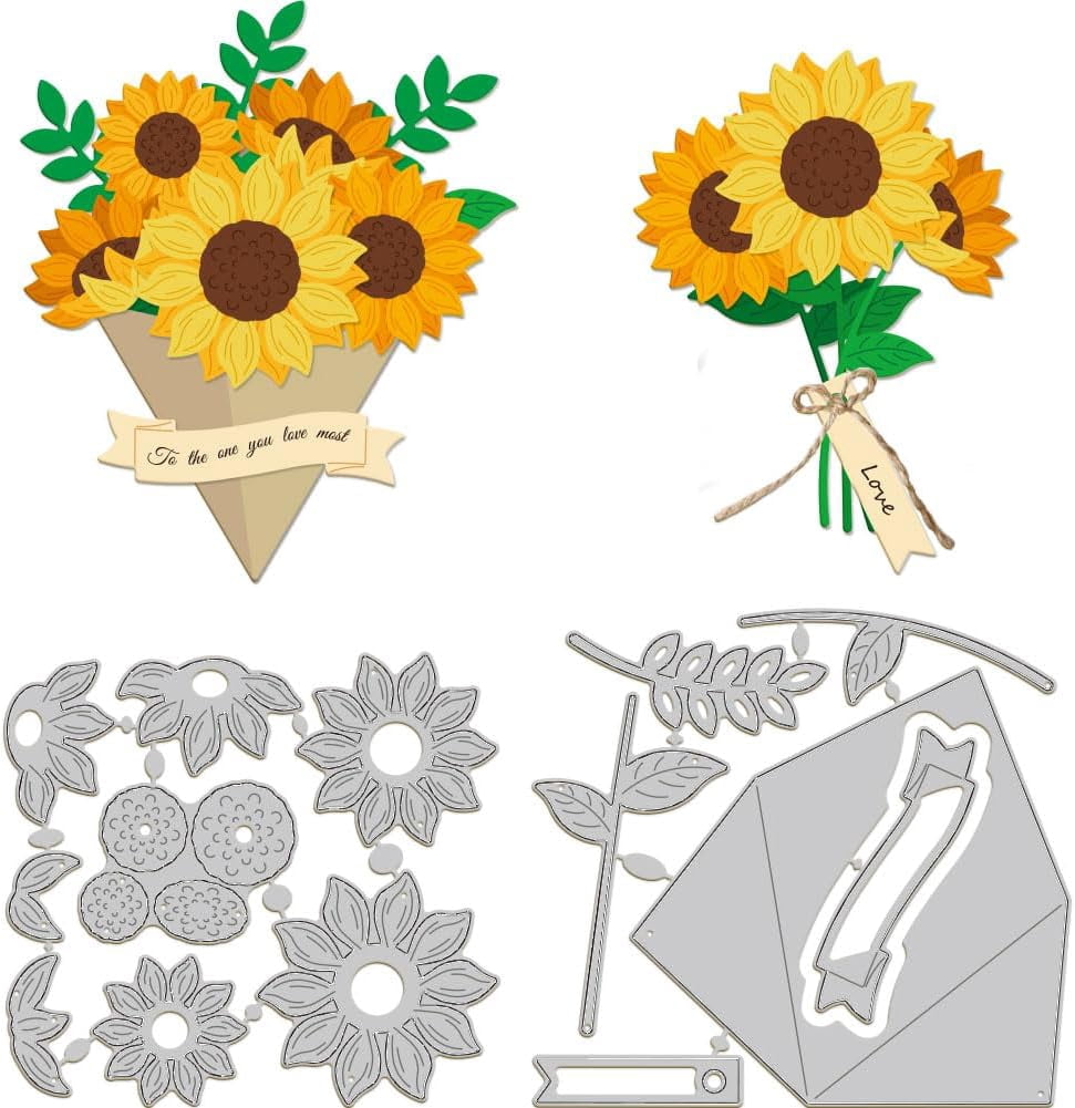 2Set Sunflower Cutting Dies for Card Making 3D Flower Bouquet Die Cuts ...