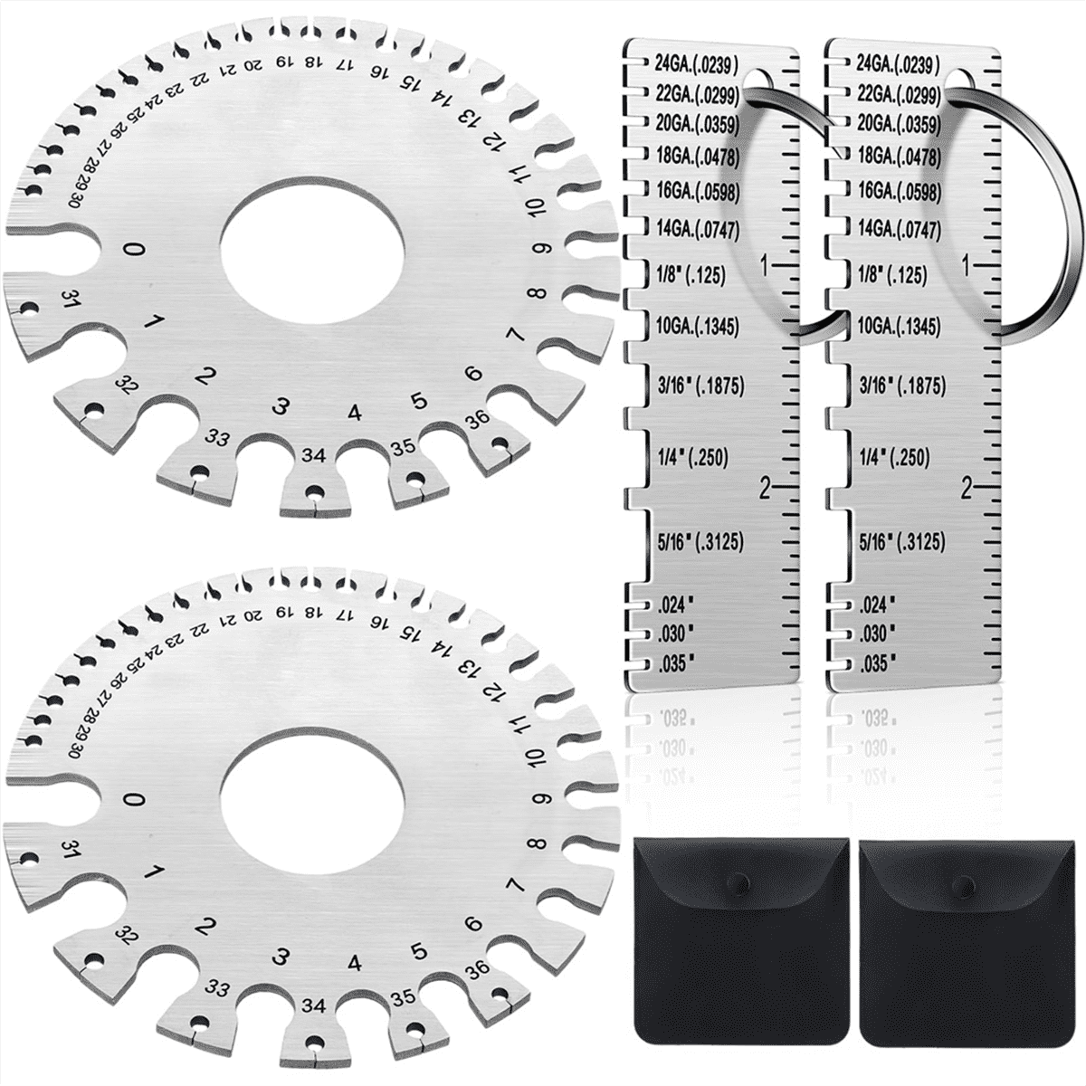 2Set of Metal Sheet Thickness Gauge with Round Dual Sided Wire Gauge ...