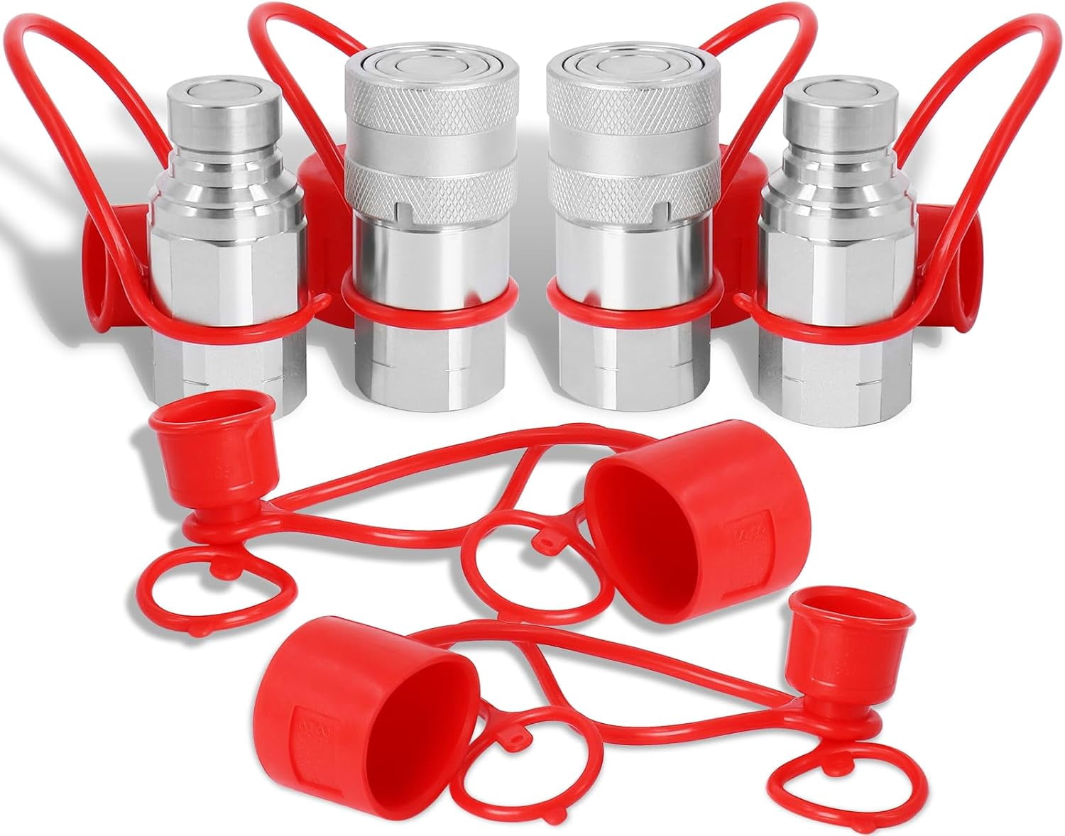 2Sets 1/2" NPT Flat Hydraulic Couplers, Skid Steer Bobcat Quick Connect ...