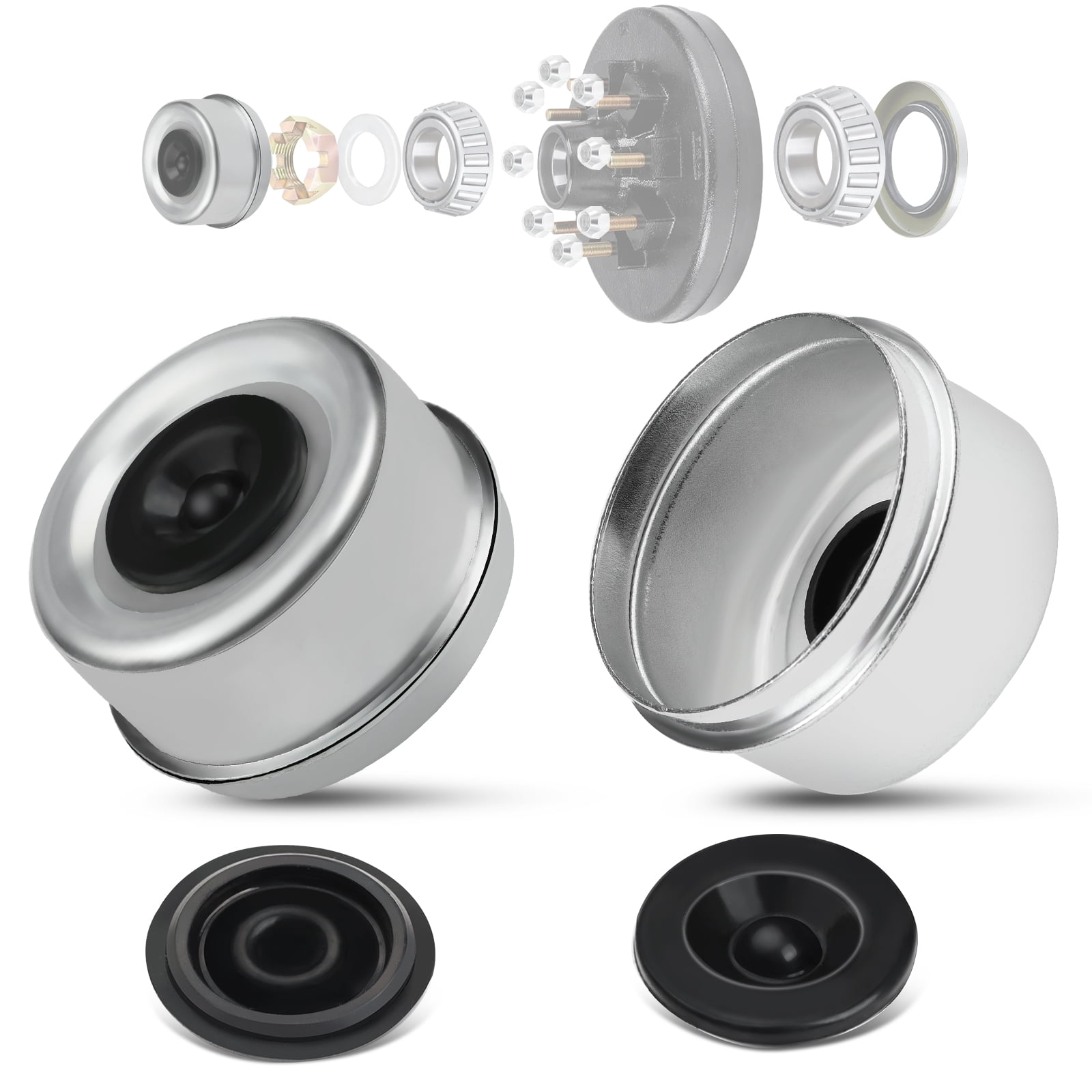 2Sets 2.72''OD Trailer Hub Dust Cover with Extra 2 Grease Rubber Plugs ...