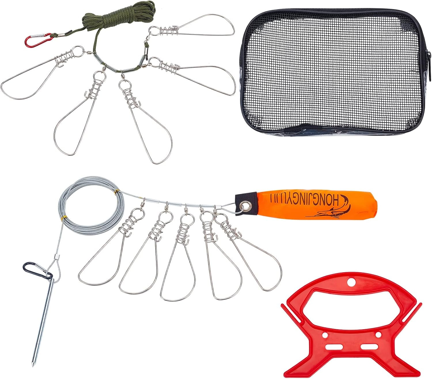 2Sets 2 Style Stainless Steel Fishing Stringer Clip Set Including Hooks Wire Clasps Foam ...