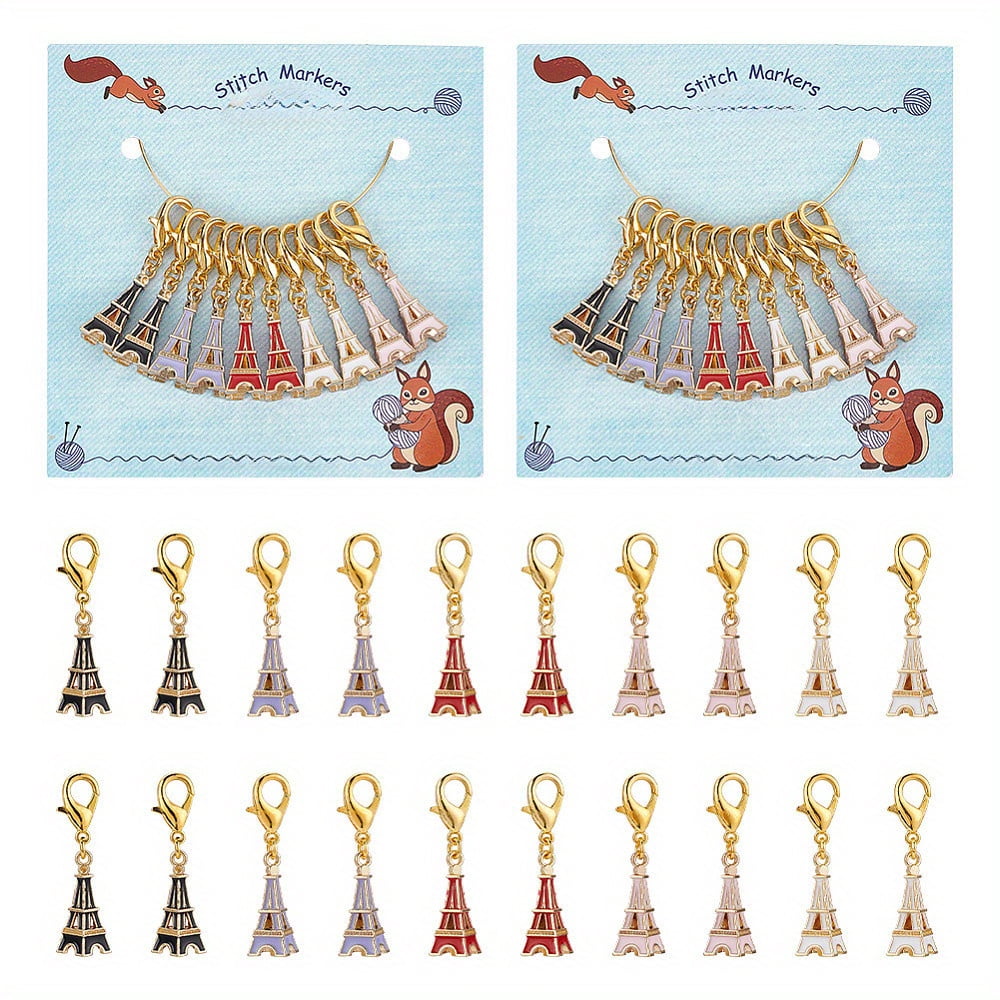 2Sets 20Pcs Alloy Enamel 3D Eiffel Tower Pendant Locking Stitch Markers ...