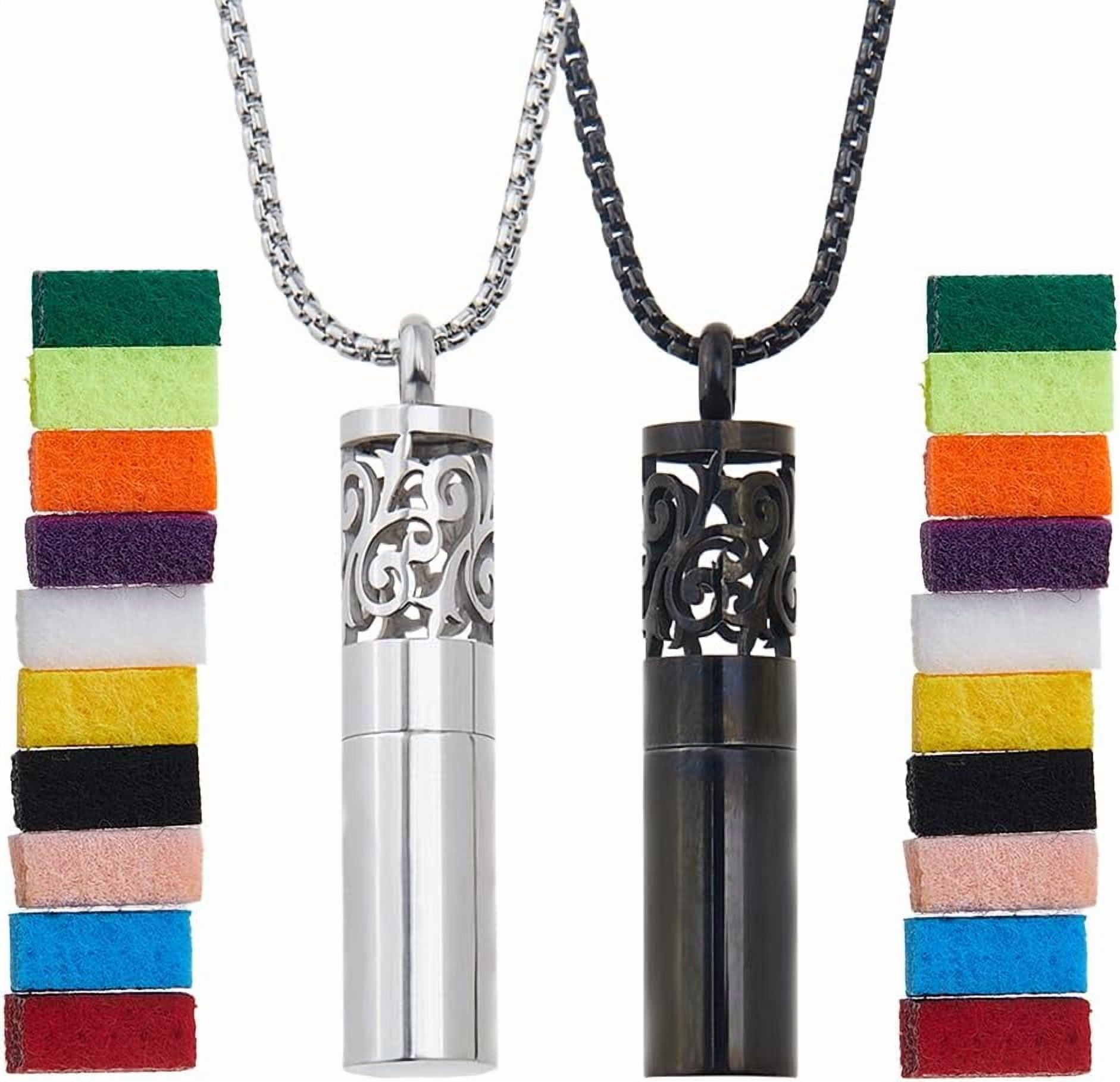 2Sets 2Colors Stainless Steel Column Diffuser Pendant Essential Oil Diffuser Necklaces Perfume ...
