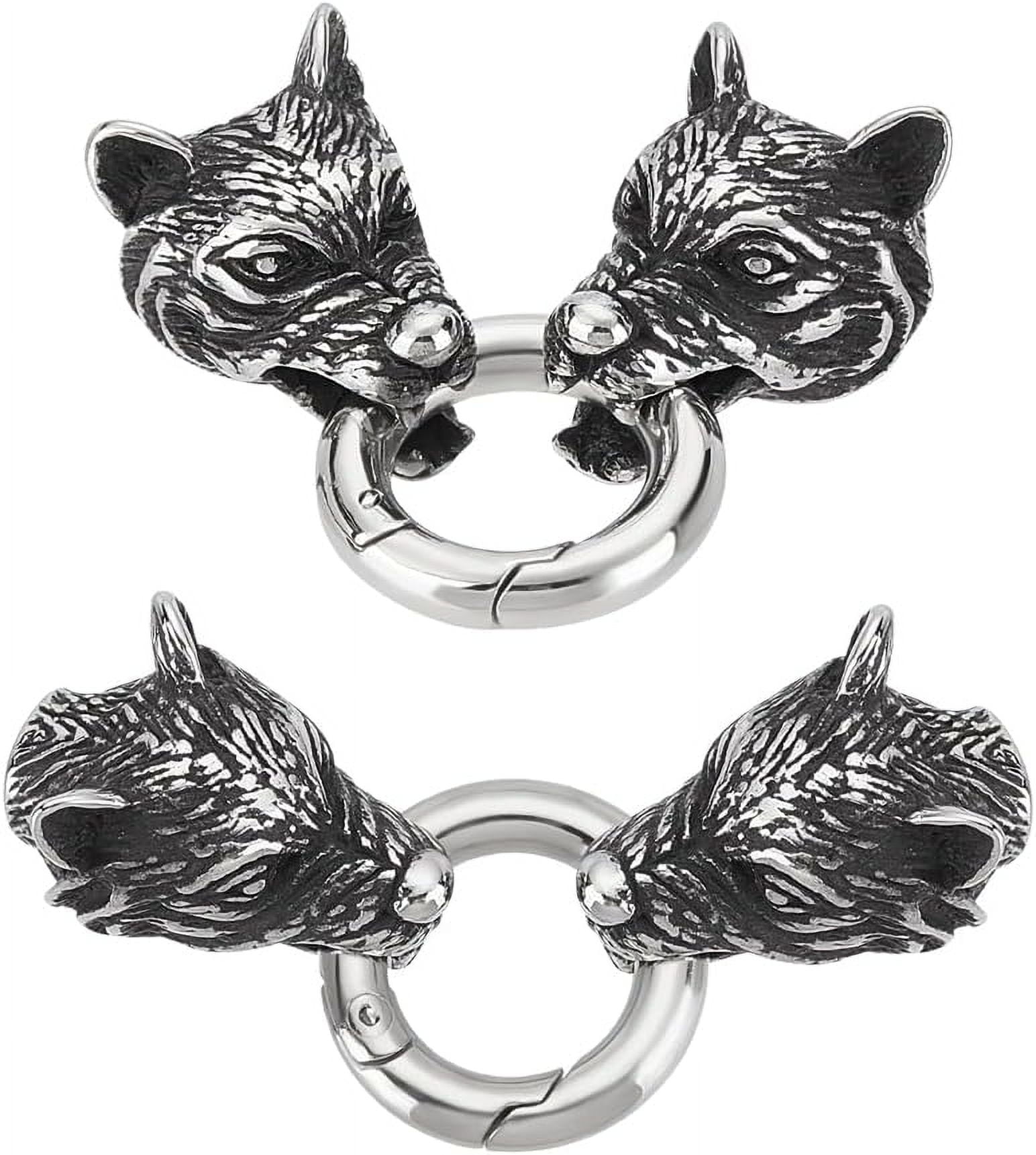 2Sets 316 Stainless Steel Wolf Head End Caps with Spring Gate Rings ...