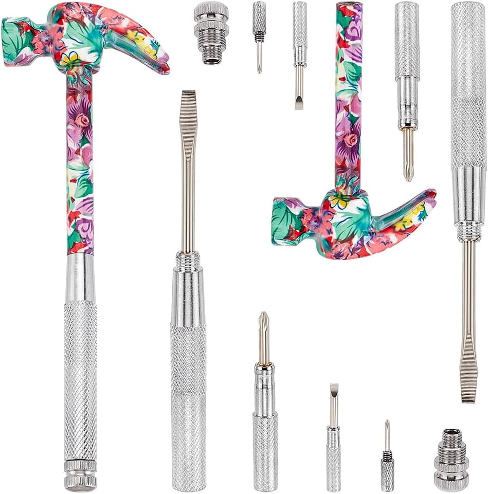 2Sets 6 in 1 Metal Hammer & ScrewdriverSet Multifunctional Metal Mini Hammer Small Multitool ...