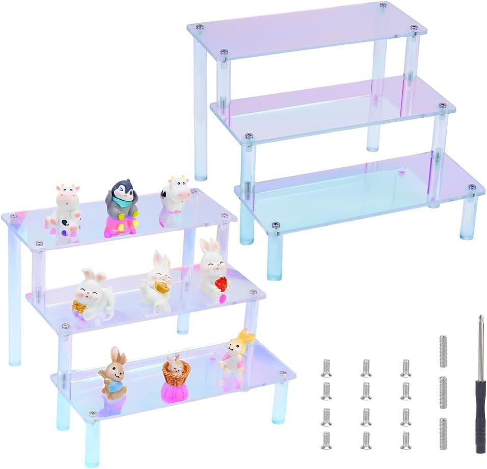2Sets Colorful 3-Tier Acrylic Riser Display Greeting Card Display Stand ...